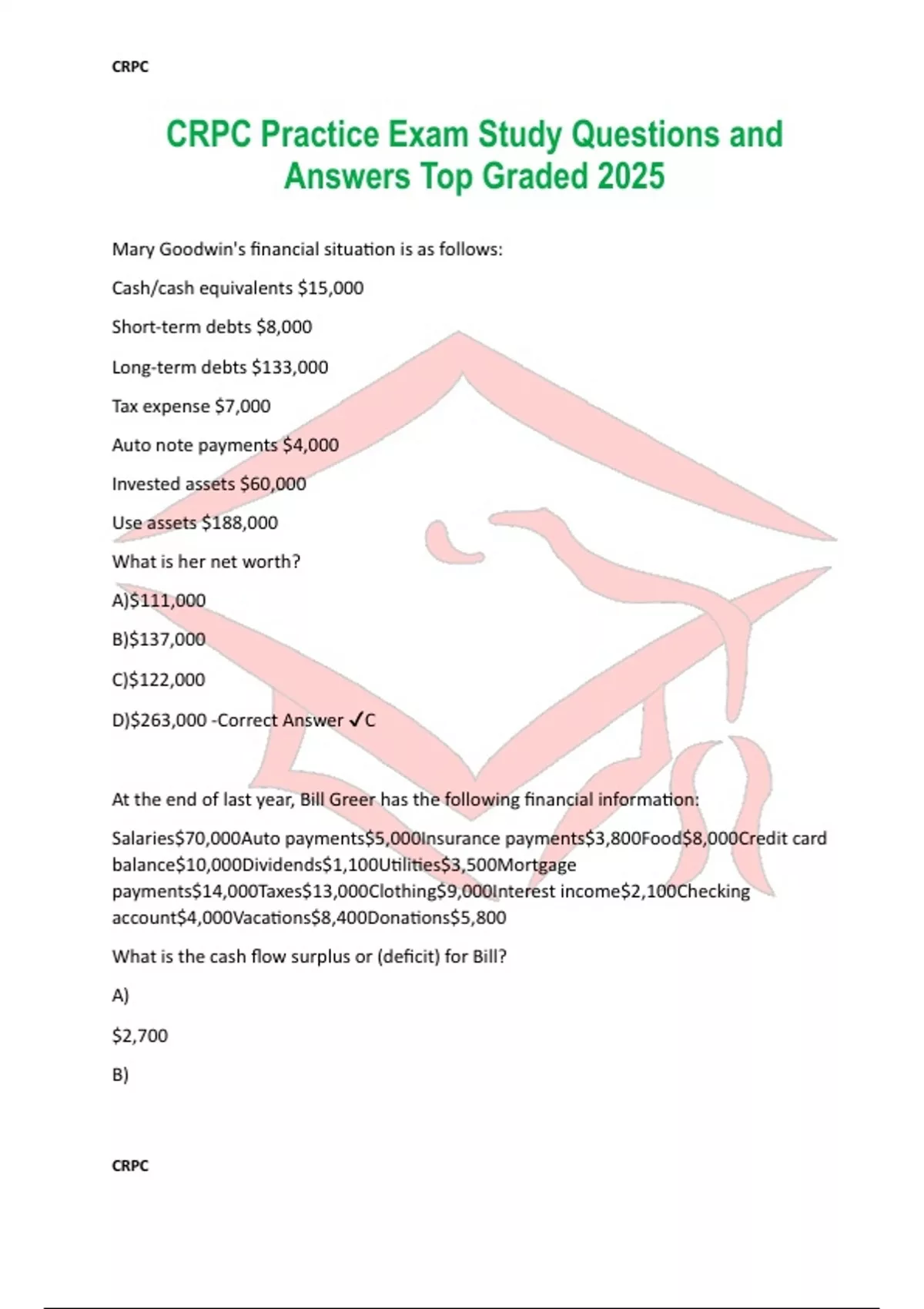 CRPC Practice Exam Study Questions and Answers Top Graded 2025 - CRPC ...