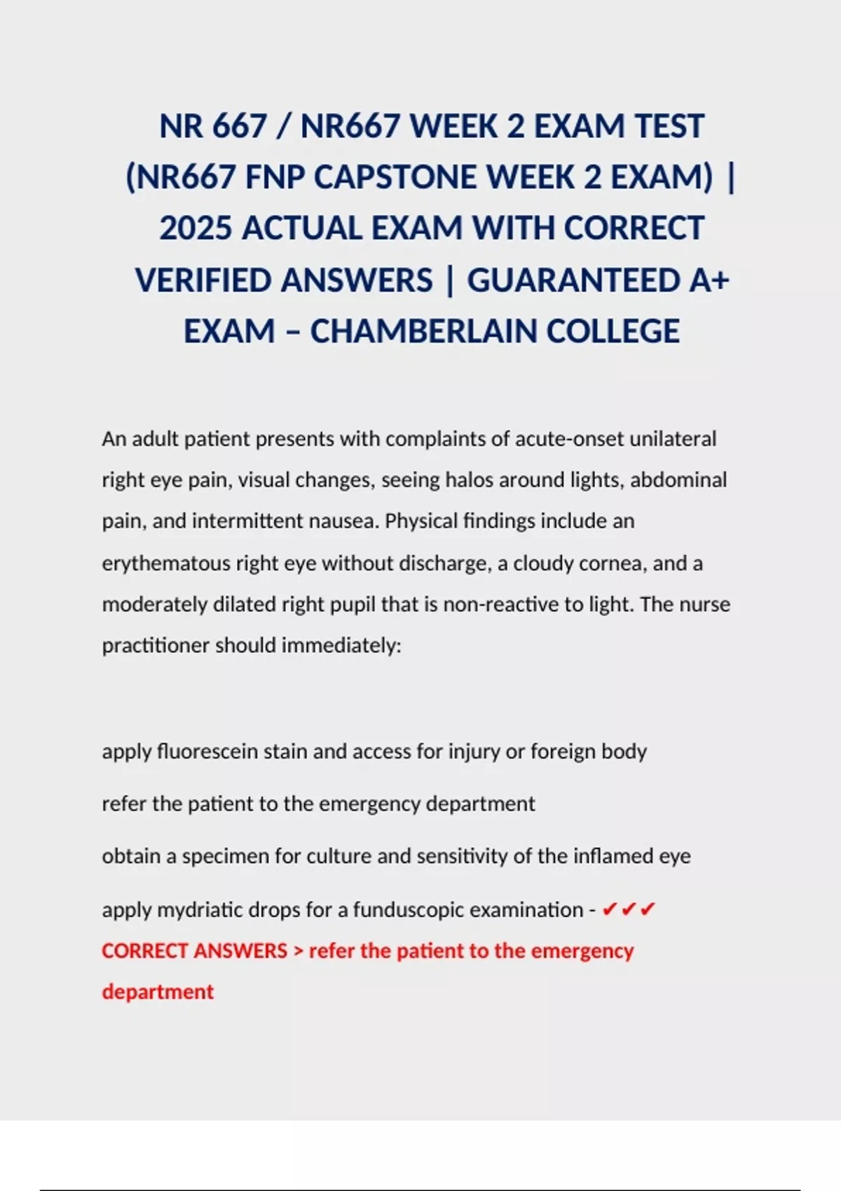 (NR667 FNP CAPSTONE WEEK 2 EXAM) | 2025 ACTUAL EXAM WITH CORRECT VERIFIED ANSWERS | GUARANTEED ...