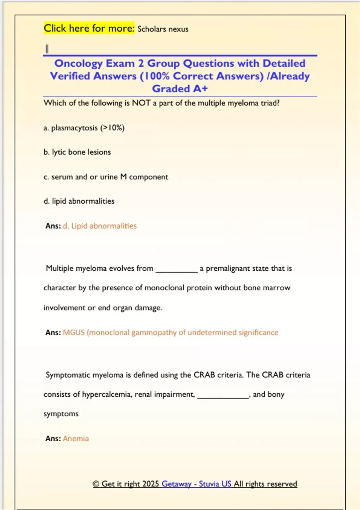 Oncology Exam 2 Group Questions with Detailed Verified Answers (100% ...