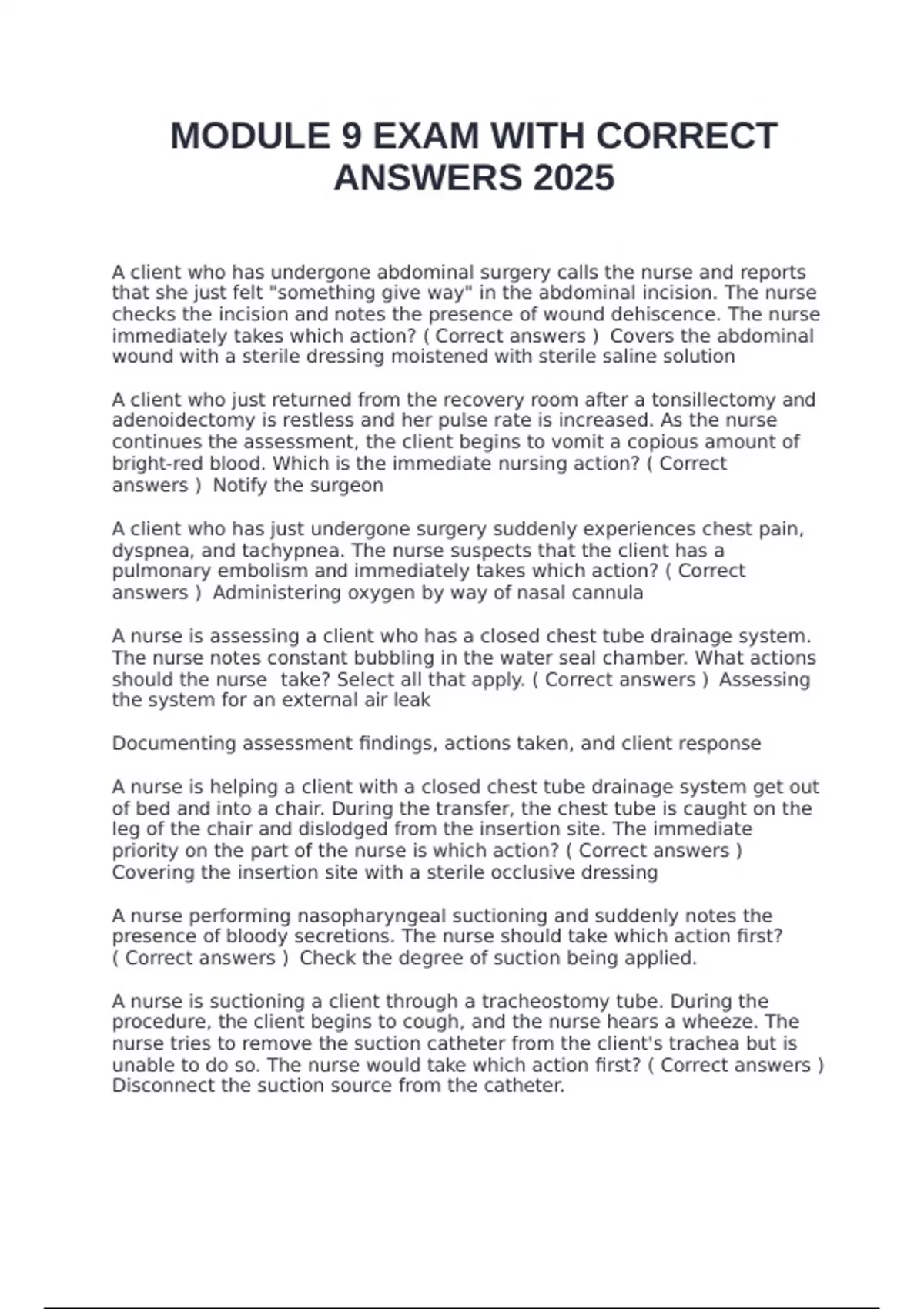 MODULE 9 EXAM WITH CORRECT ANSWERS 2025 - MODULE 9 EXA - Stuvia US
