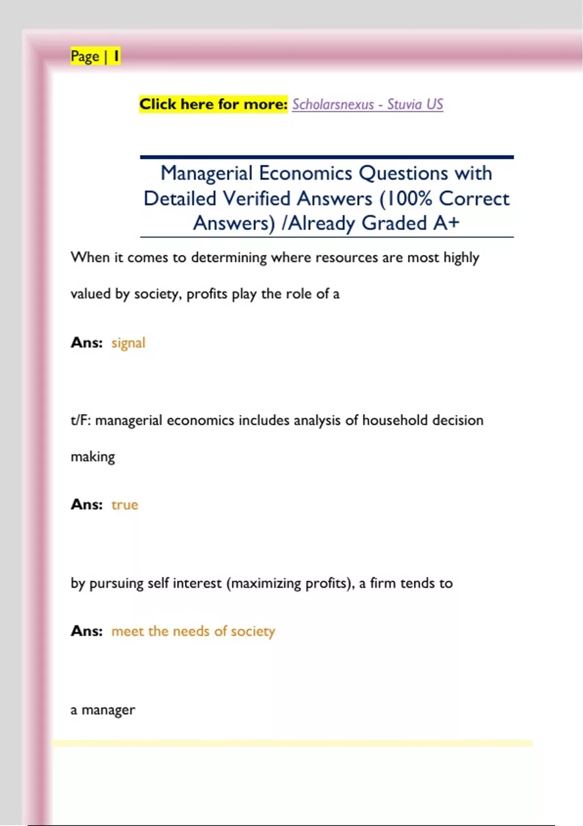 Managerial Economics Questions with Detailed Verified Answers (100% ...
