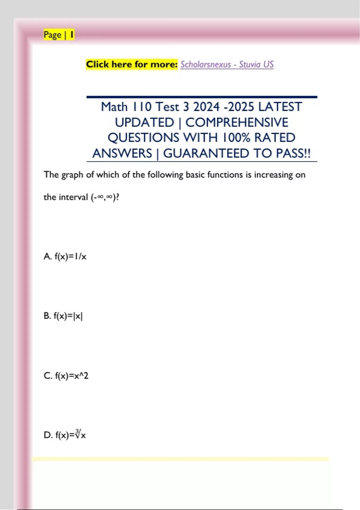 Math 110 Test LATEST UPDATED | COMPREHENSIVE QUESTIONS WITH 100% RATED ...