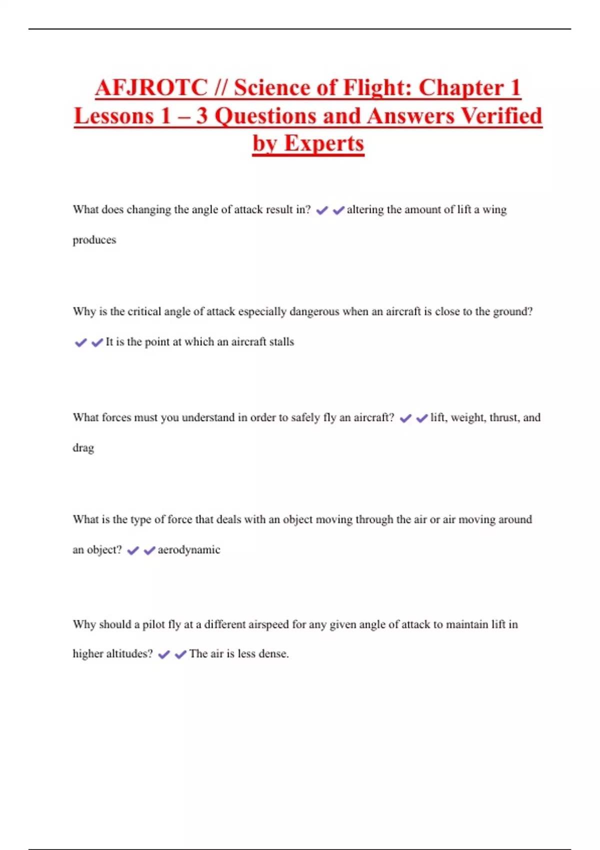 AFJROTC // Science of Flight: Chapter 1 Lessons 1 – 3 Questions and ...