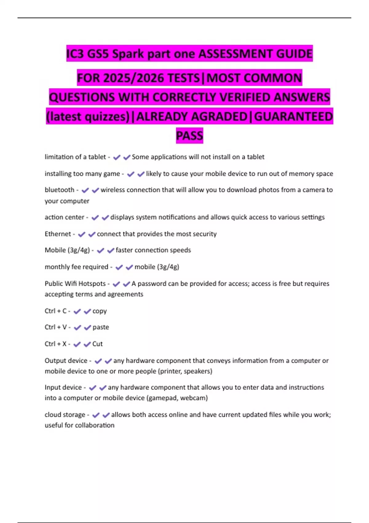 IC3 GS5 Spark part one ASSESSMENT GUIDE FOR 2025/2026 TESTS|MOST COMMON ...