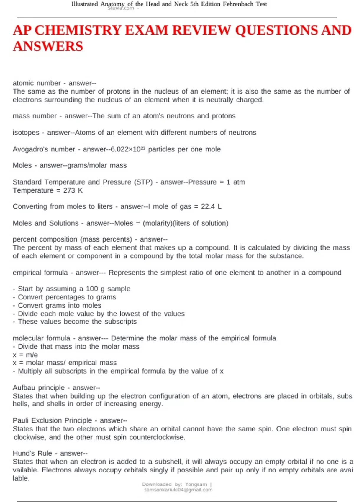 AP CHEM FINAL EXAM ANSWERS QUESTIONS AND ANSWERS - Stuvia US