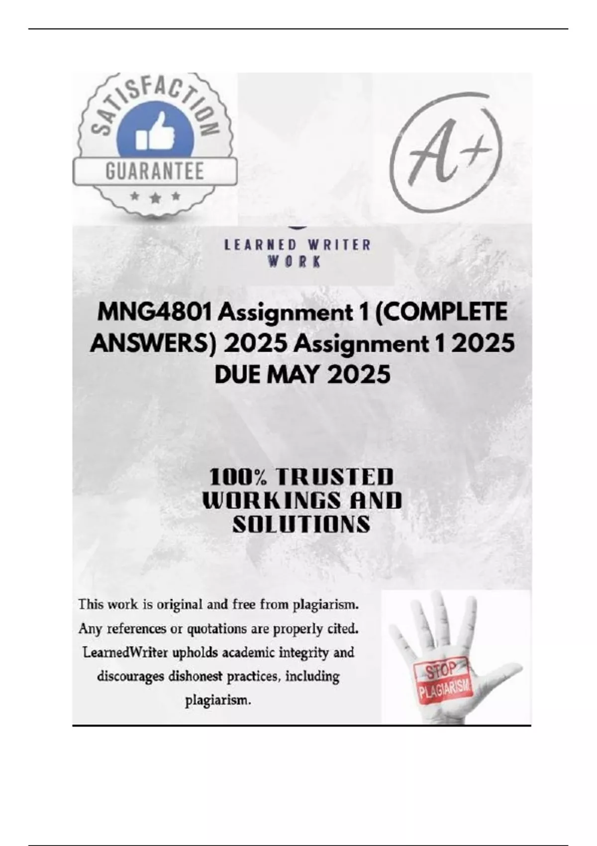 MNG4801 Assignment 1 (COMPLETE ANSWERS) 2025 Assignment 1 2025 DUE MAY ...