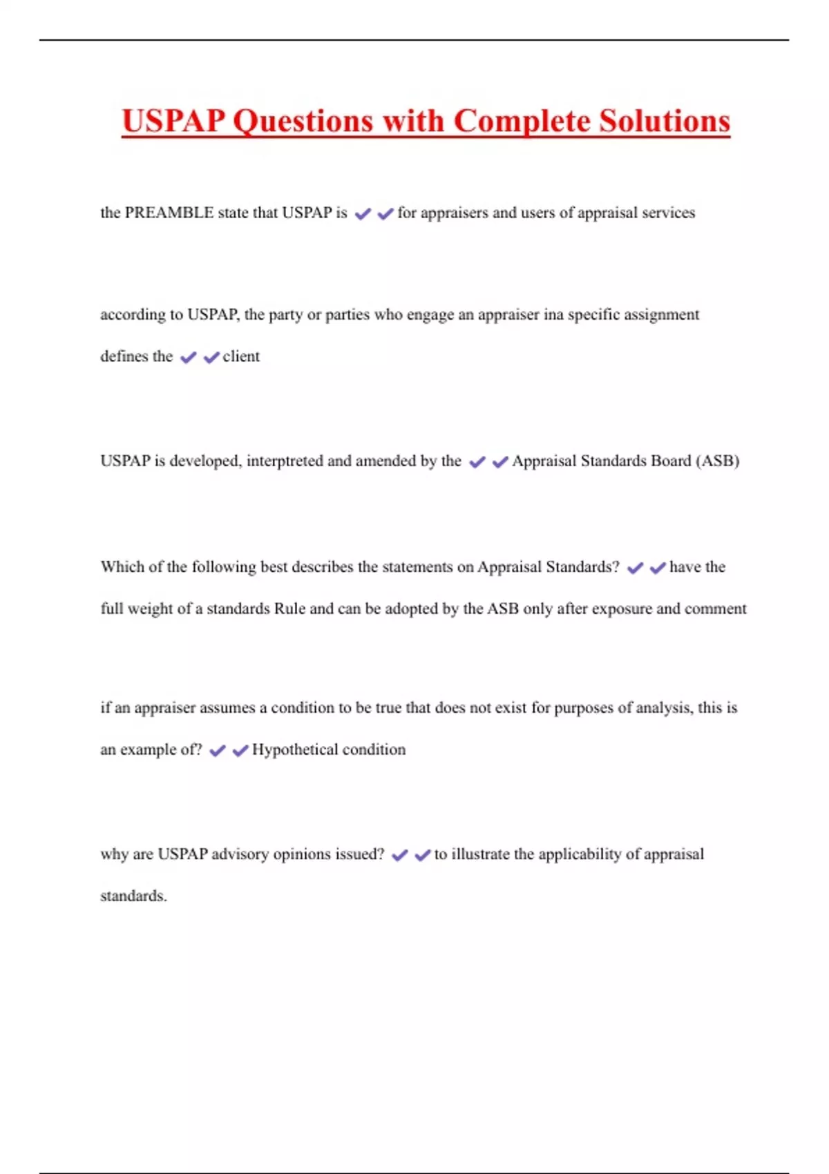 USPAP Questions with Complete Solutions - MRI CAMRT.. - Stuvia US