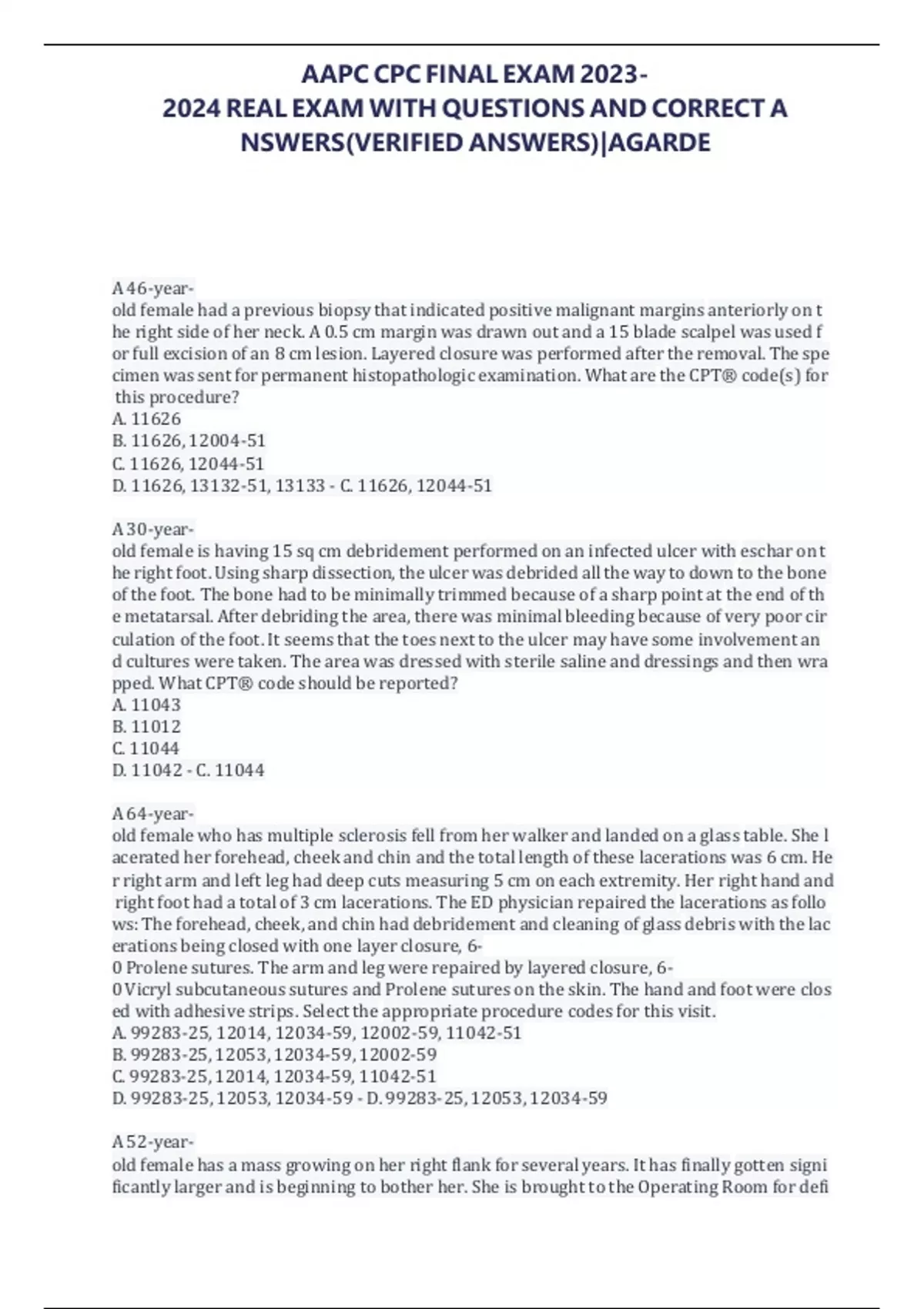 AAPC CPC FINAL EXAM 3 NEWEST WITH 4 UPDATED VERSIONS (VERSION 1-4) EACH ...