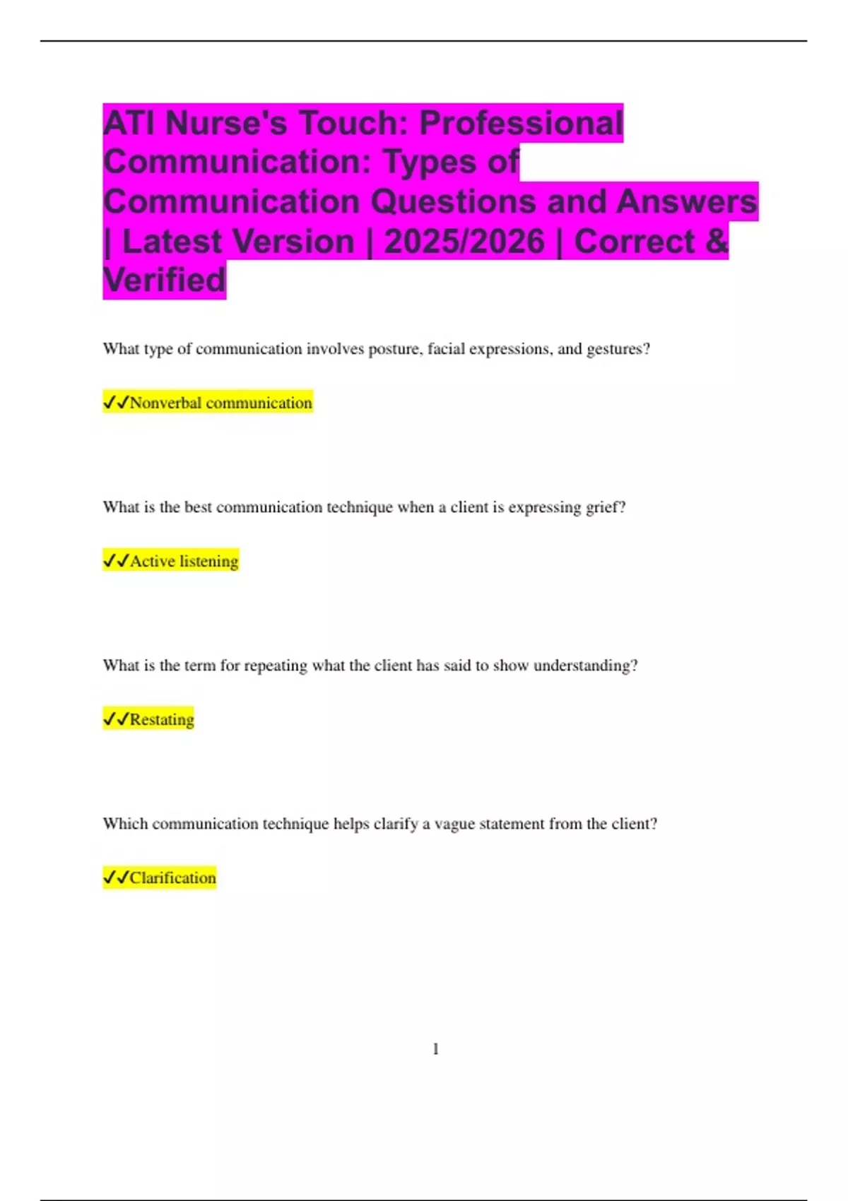 ATI Nurse's Touch: Professional Communication: Types of Communication ...