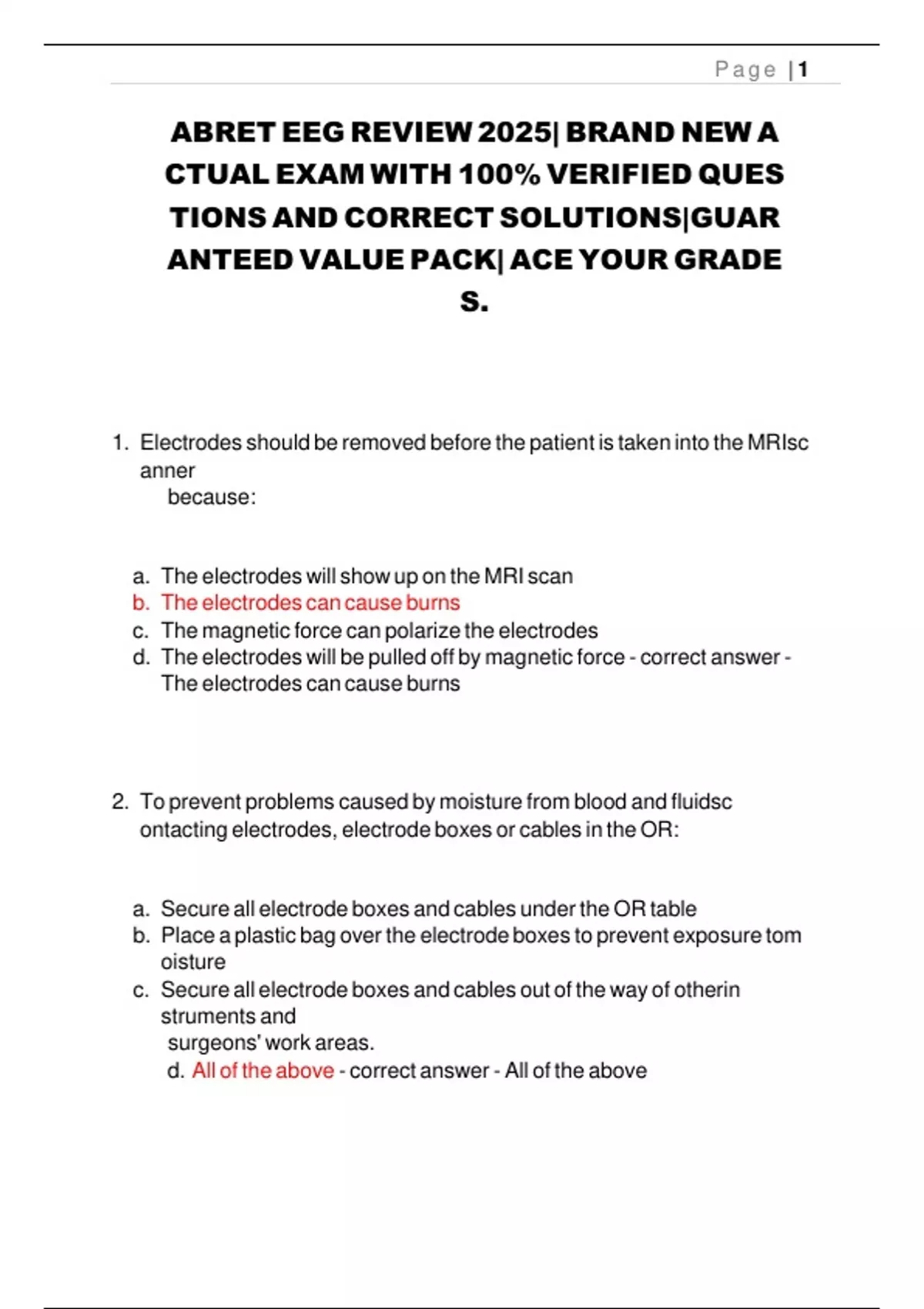 ABRET EEG TEST QUESTIONS AND ANSWERS 100% CORRECT - ABRET EEG - Stuvia US
