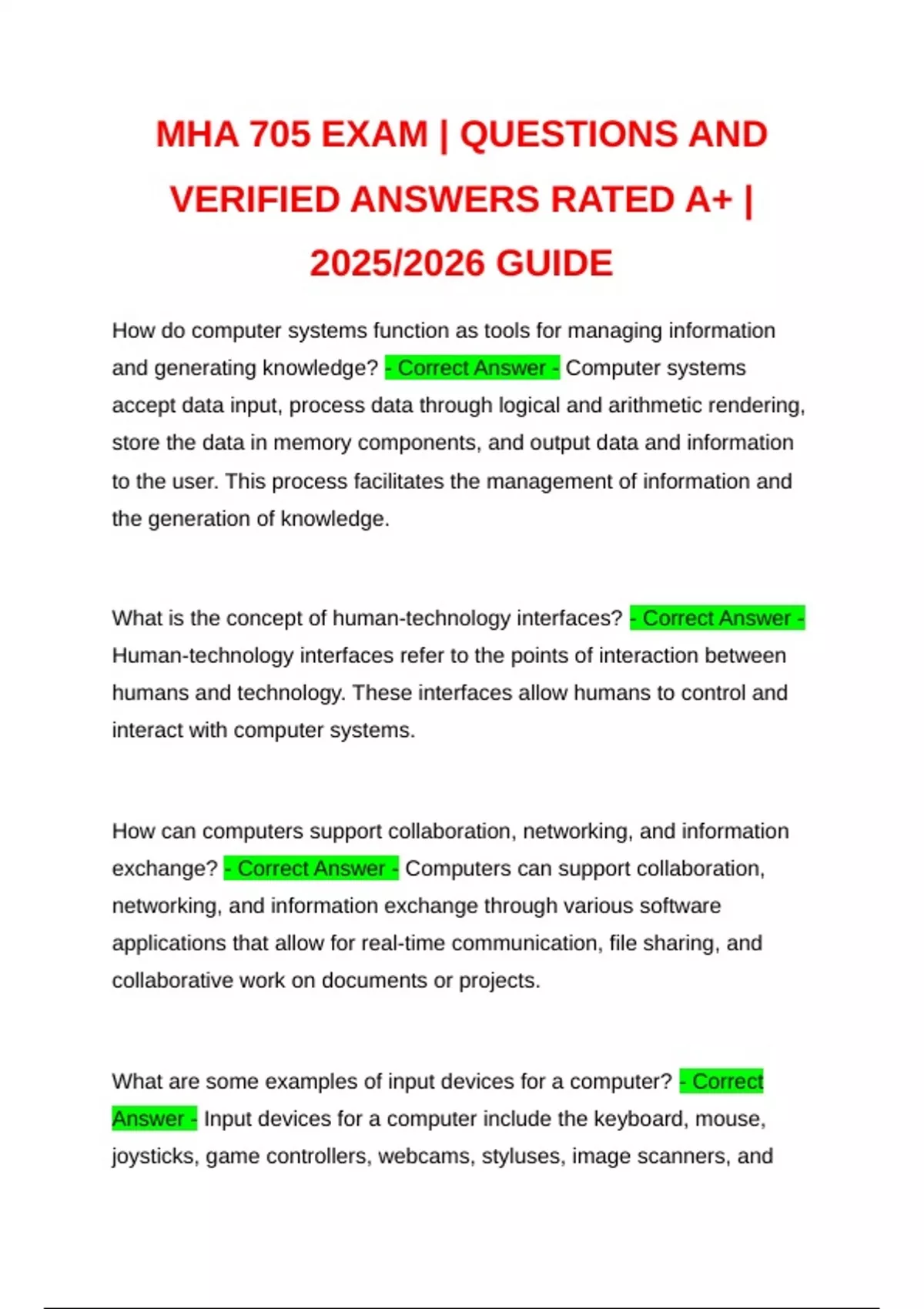 MHA 705 EXAM | QUESTIONS AND VERIFIED ANSWERS RATED A+ | 2025/2026 ...