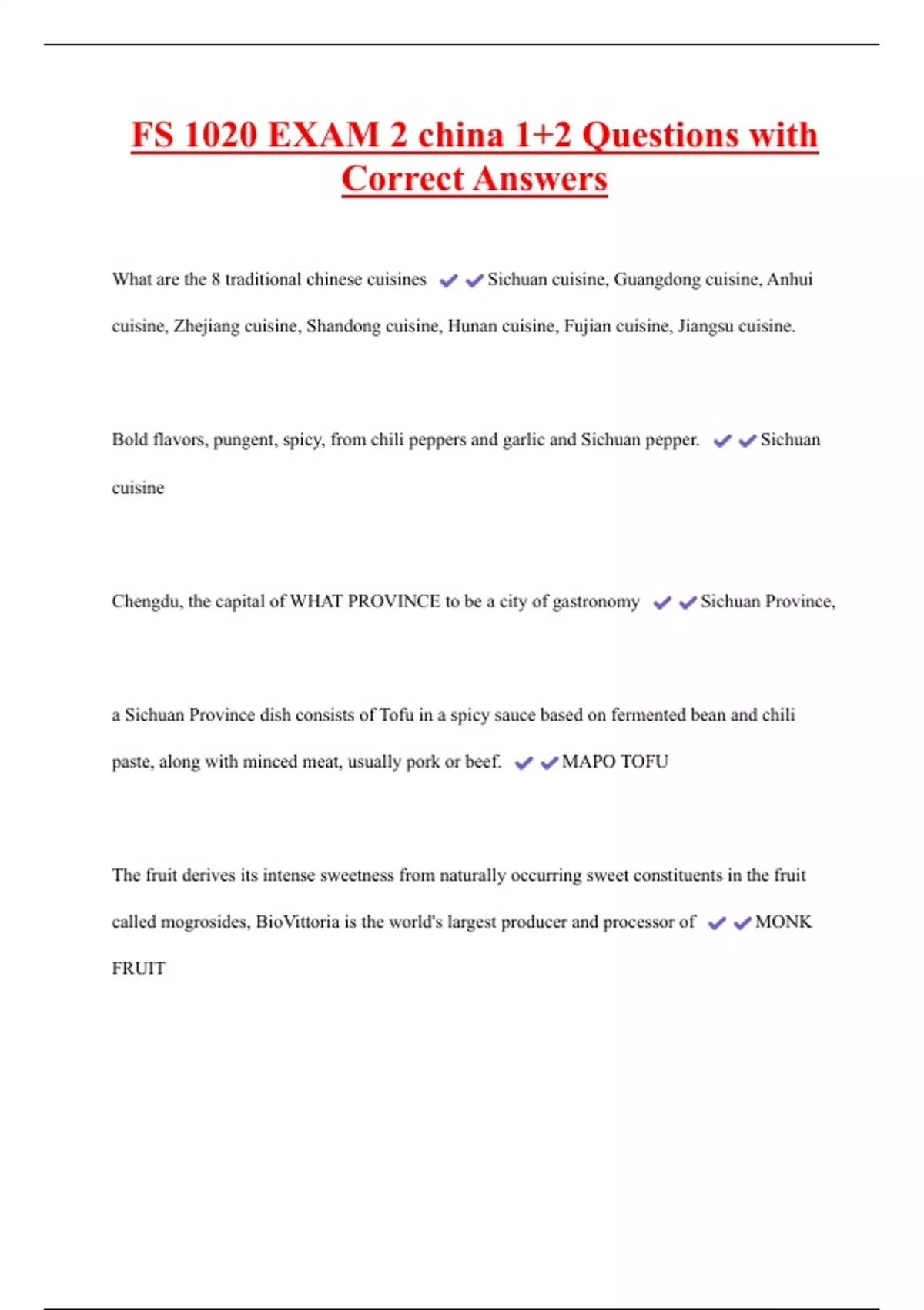 FS 1020 EXAM 2 china 1+2 Questions with Correct Answers - FS1020 .. - Stuvia US