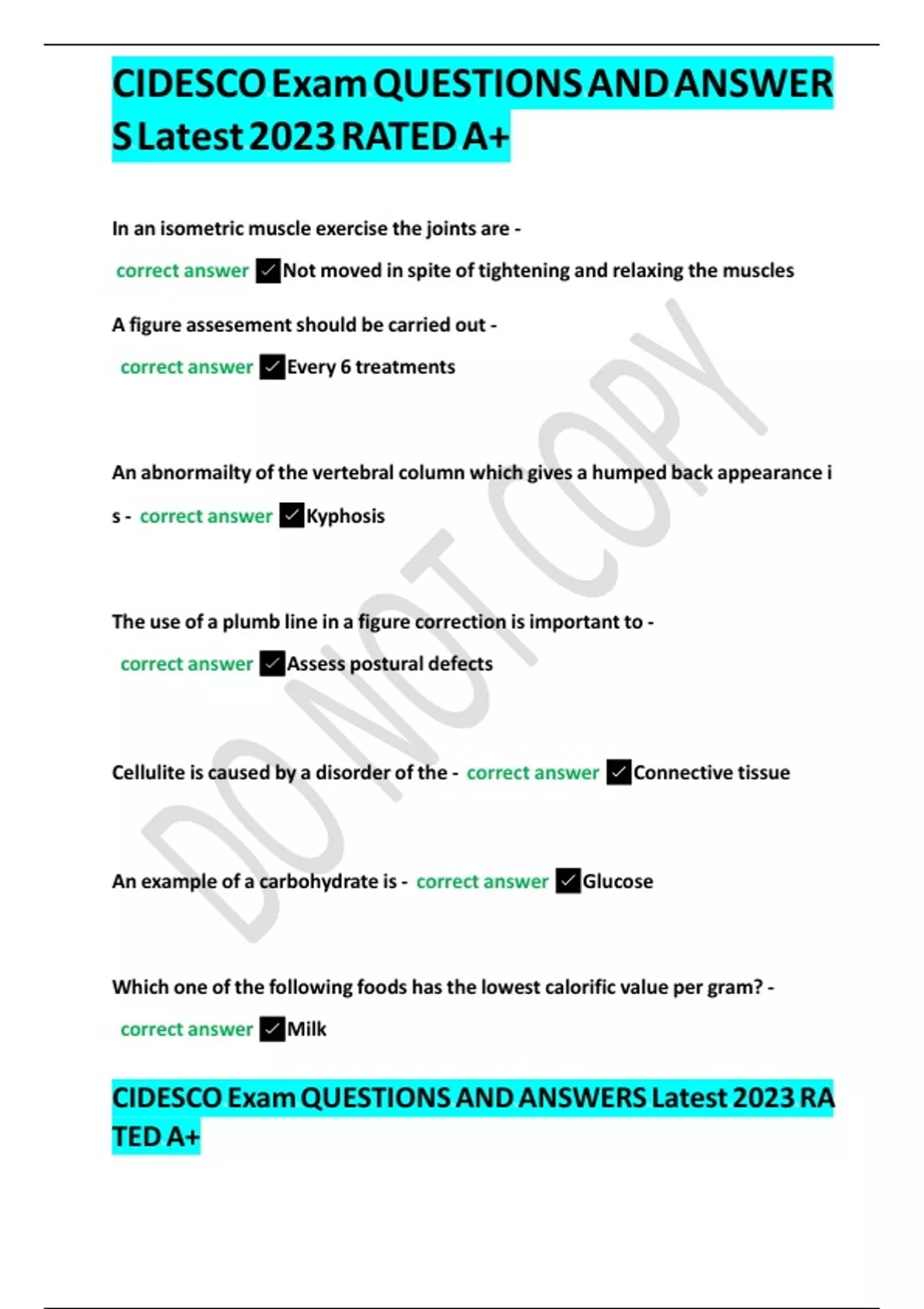 CIDESCO EXAM 3 PREP TESTBANK (A NEW UPDATED VERSION ) COMPLETE 500 ...