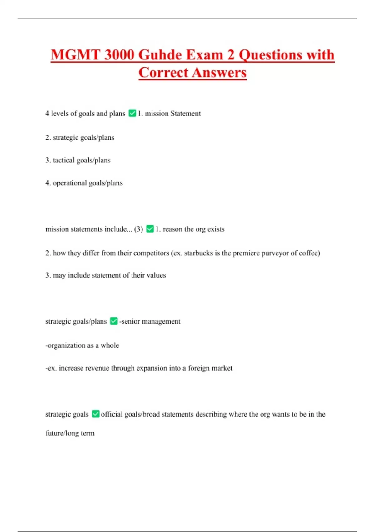 MGMT 3000 Guhde Exam 2 Questions with Correct Answers - MGMT 3000 ...