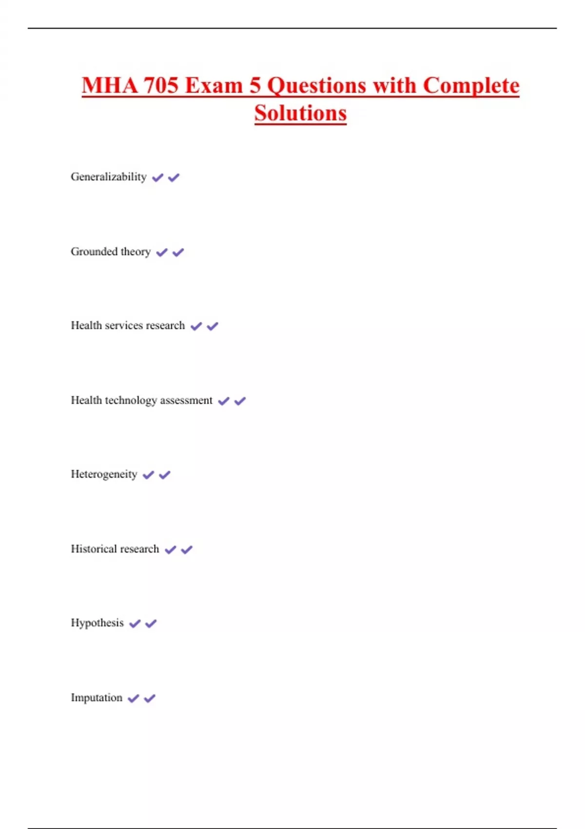 MHA 705 Exam 5 Questions with Complete Solutions - Mha 705.. - Stuvia US