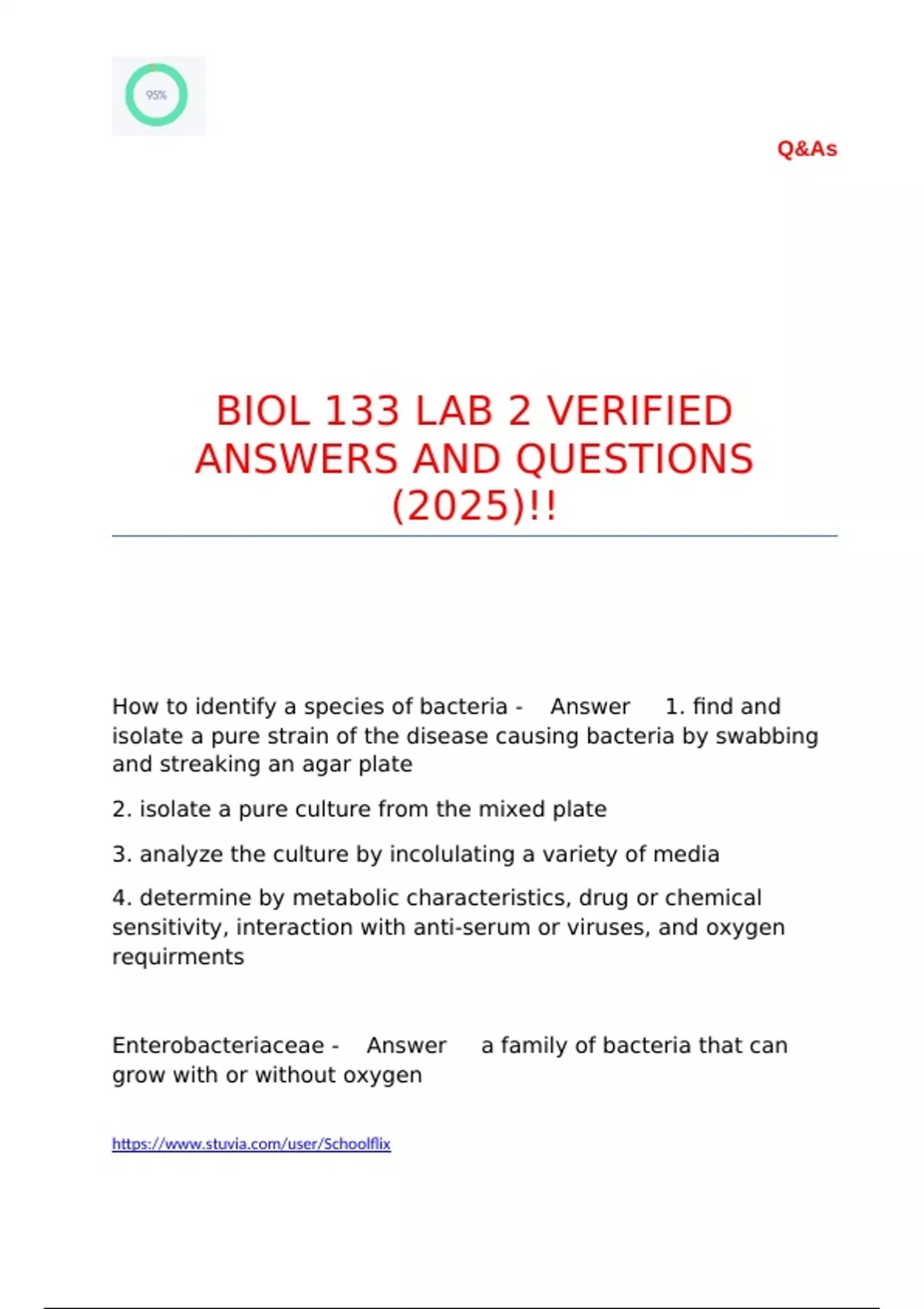 BIOL 133 LAB 2 VERIFIED ANSWERS AND QUESTIONS (2025)!! - Biol 133 ...