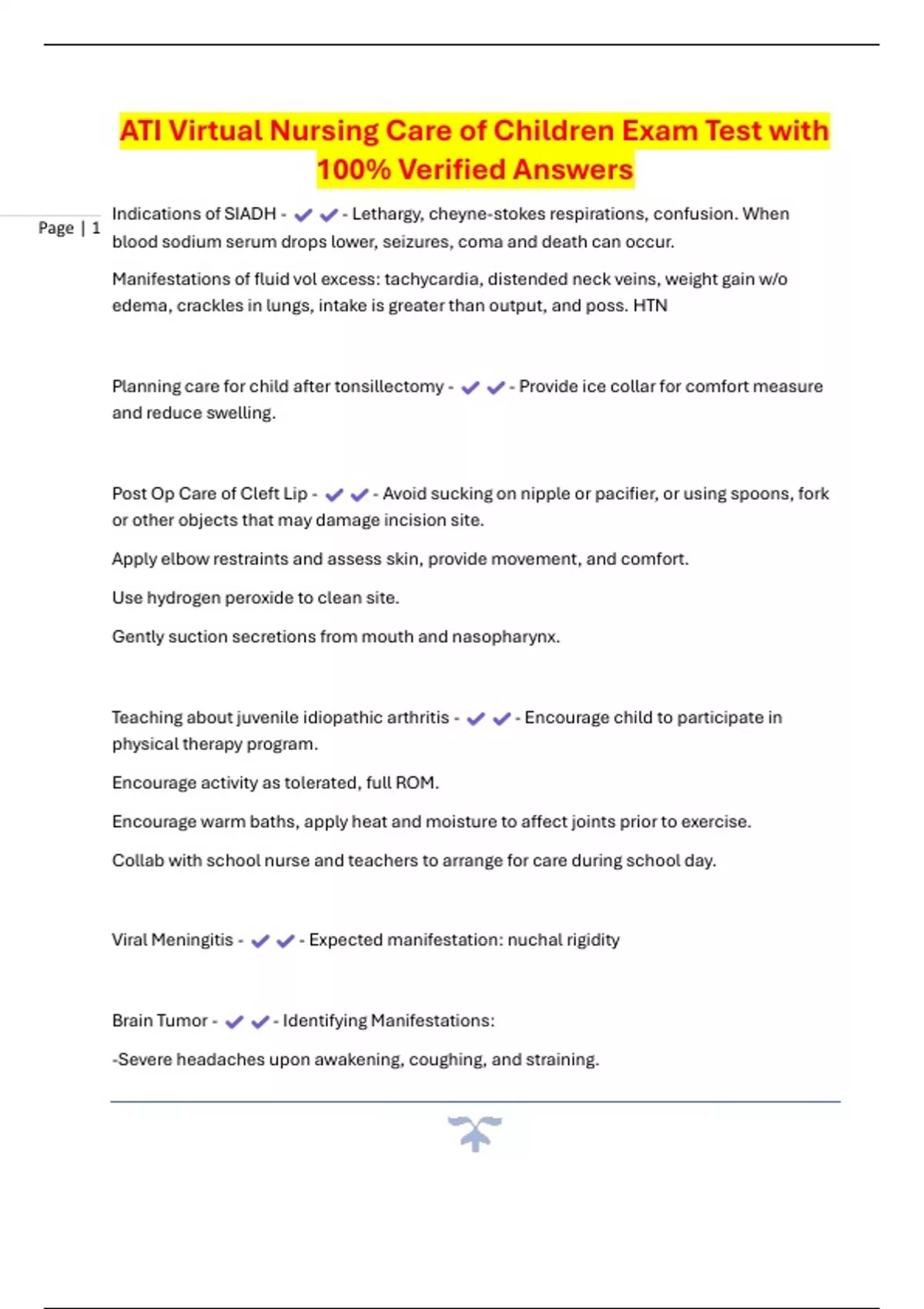 ATI Virtual Nursing Care of Children Exam Test with 100% Verified ...