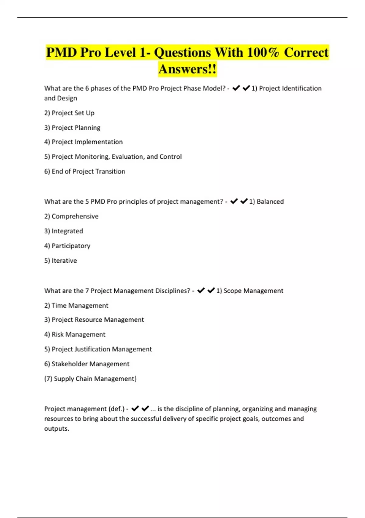 PMD Pro Level 1- Questions With 100% Correct Answers! - Class 2 - Stuvia US