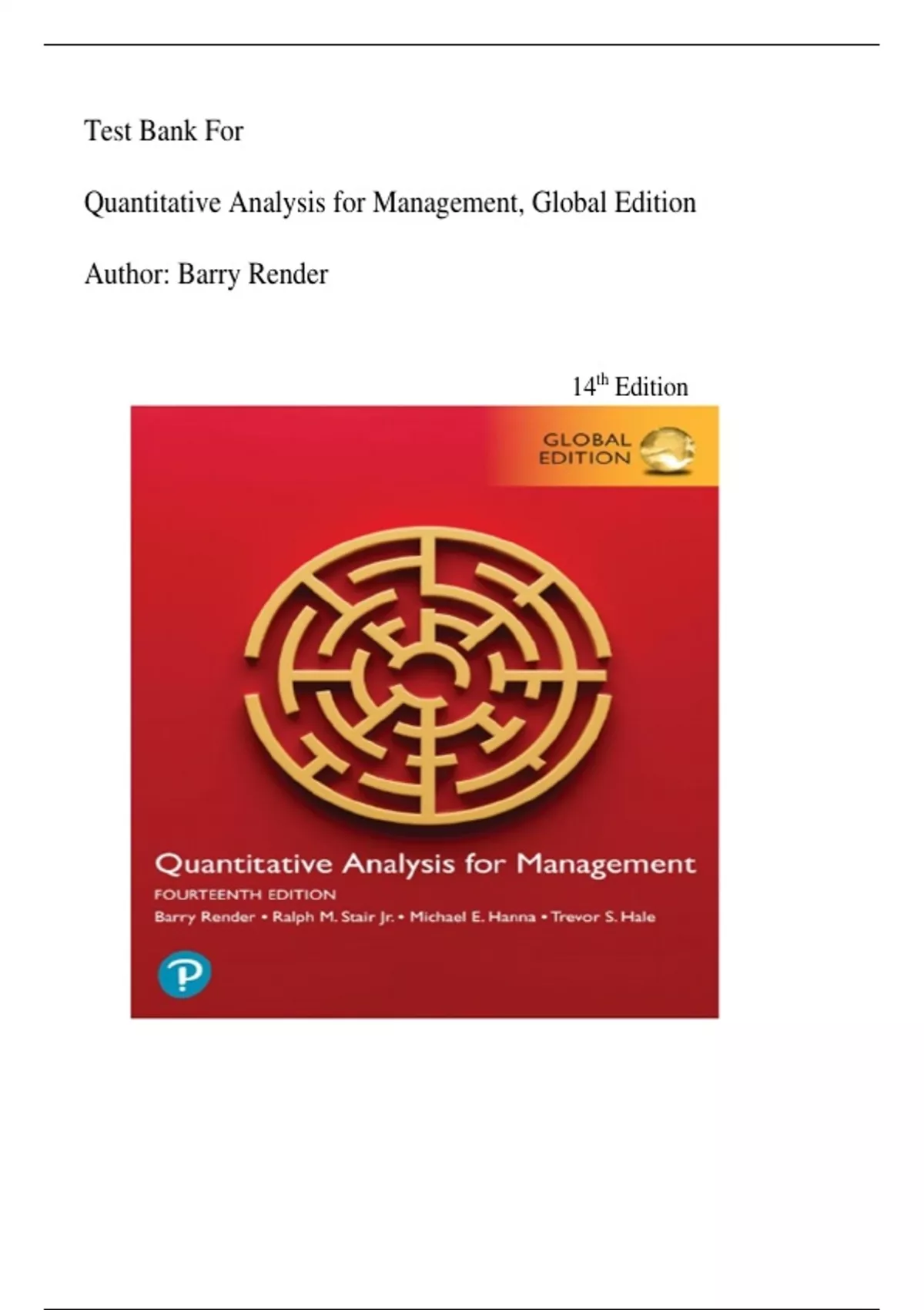 Test Bank for Quantitative Analysis for Management, Global Edition ...