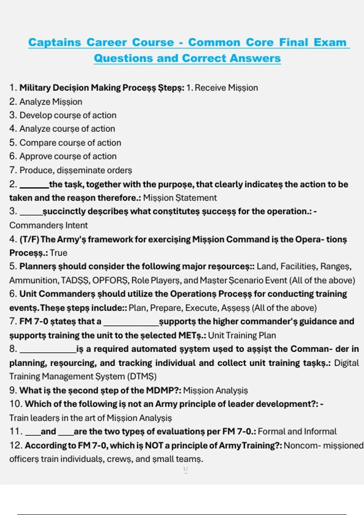 Captains Career Course Common Core Final Exam Questions And Correct Answers Ccc Stuvia Us