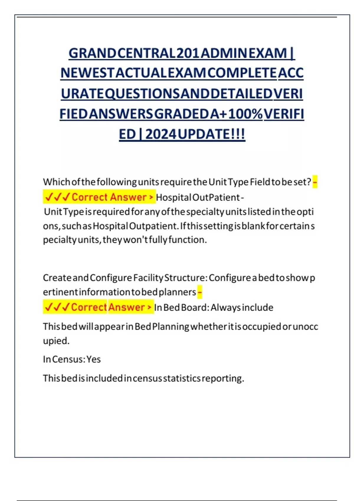 GRAND CENTRAL 201 ADMIN EXAM 3 ACTUAL EXAM WITH COMPLETE REAL QUESTIONS ...