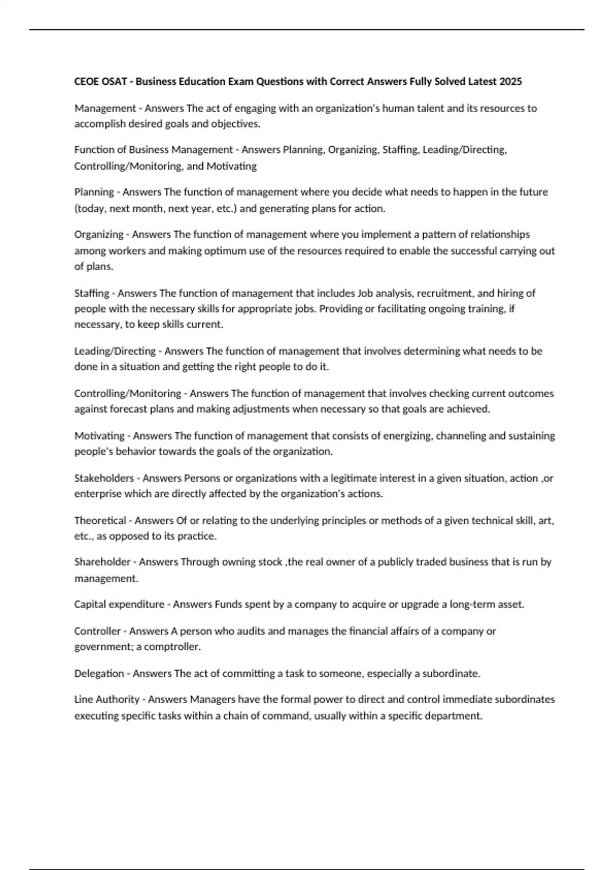 CEOE OSAT - Business Education Exam Questions with Correct Answers ...