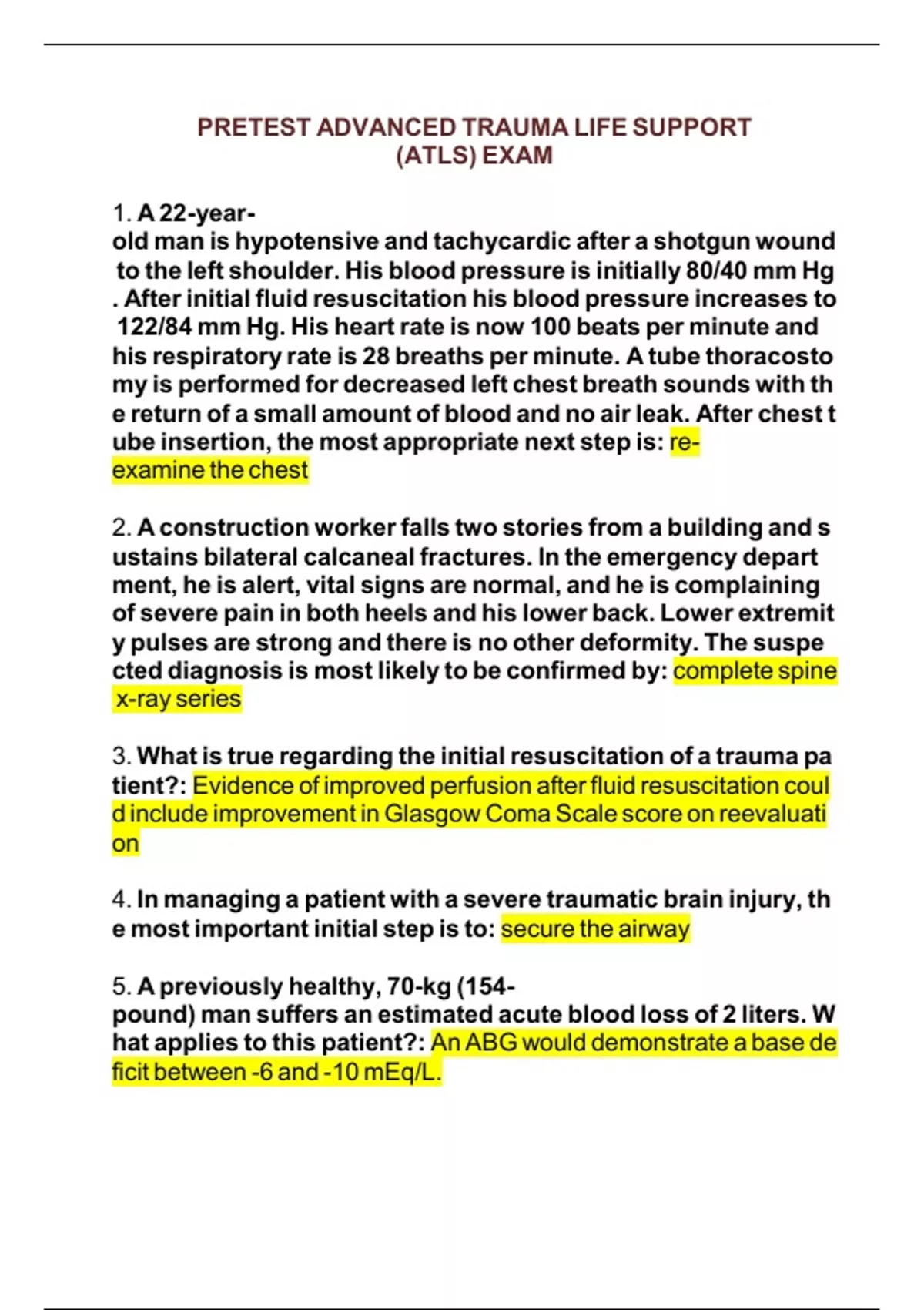 LATEST 2025 ADVANCED TRAUMA LIFE SUPPORT (ATLS) ACTUAL EXAM 4 WITH ...