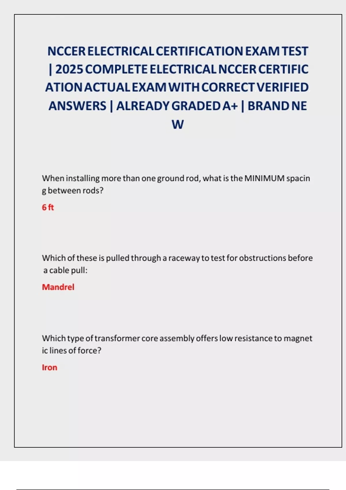 NCCER ELECTRICAL CERTIFICATION TEST 2 ACTUAL TEST LATEST 2025 COMPLETE ...