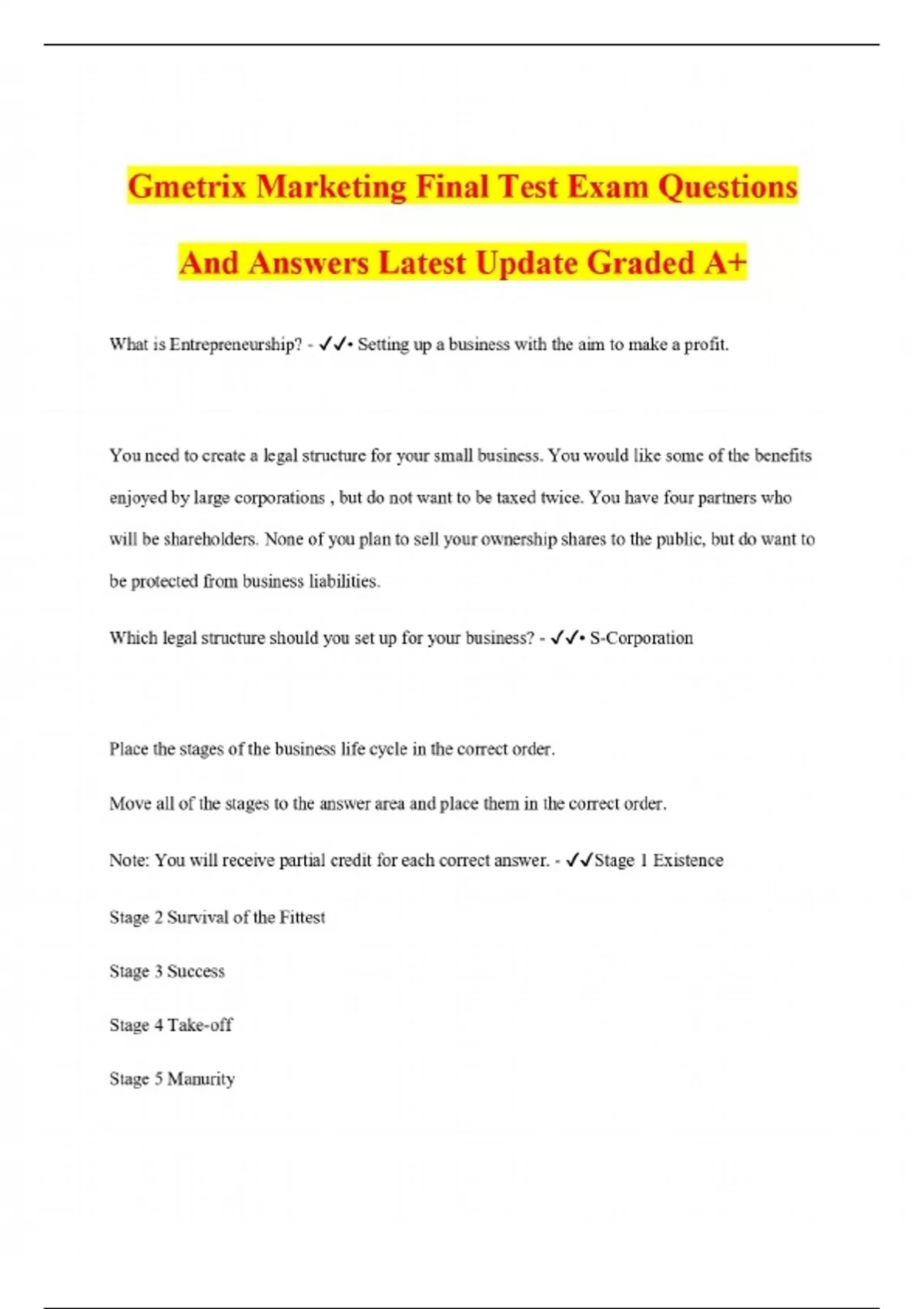 Gmetrix Marketing Final Test Exam Questions And Answers Latest Update ...