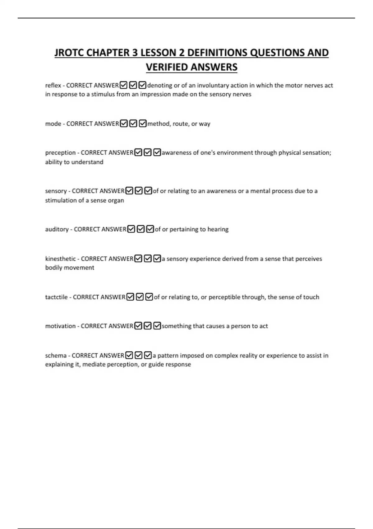 JROTC CHAPTER 3 LESSON 2 DEFINITIONS QUESTIONS AND VERIFIED ANSWERS ...