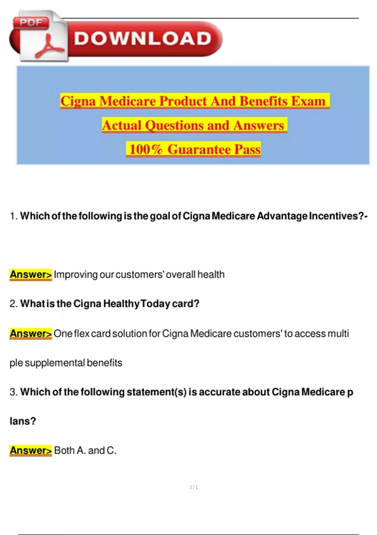 Cigna Medicare Product And Benefits Exam Actual 2025 Exam with ...