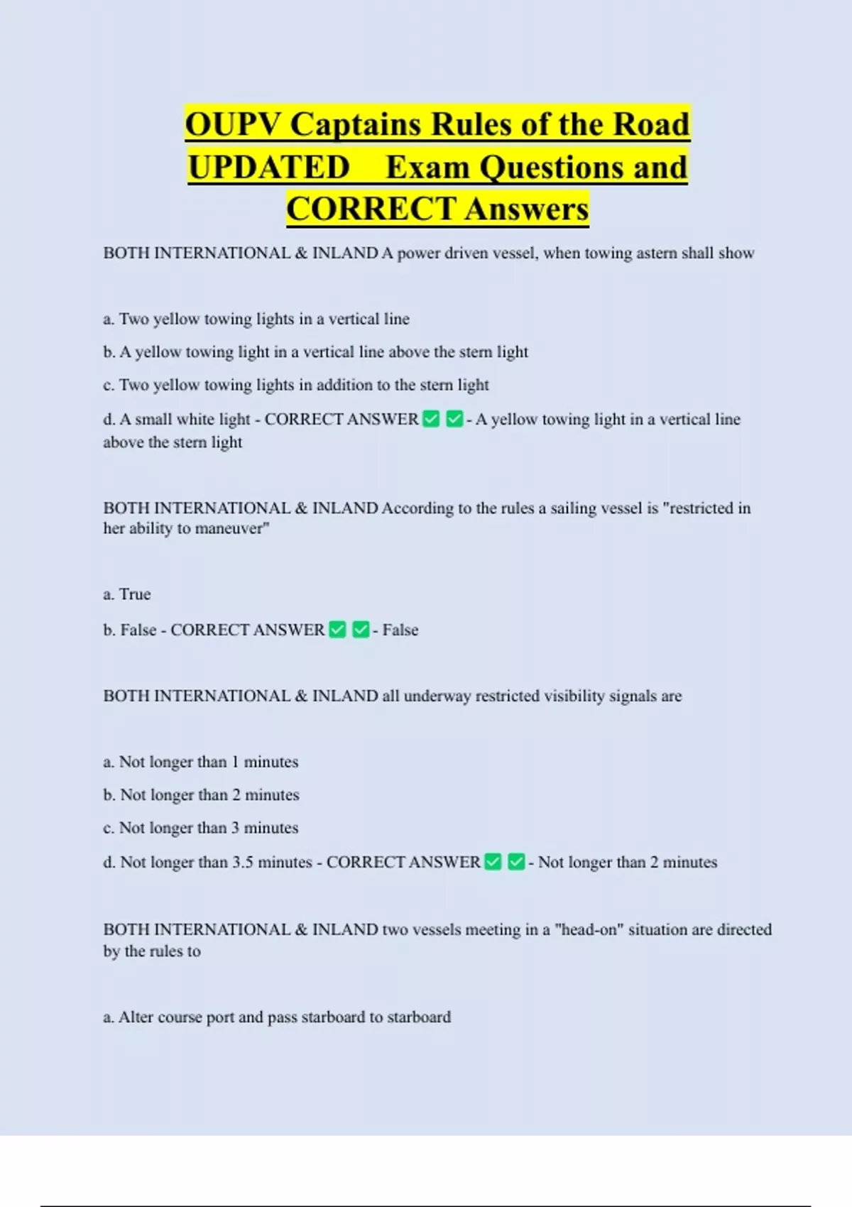 OUPV Captains Rules of the Road UPDATED Exam Questions and CORRECT ...