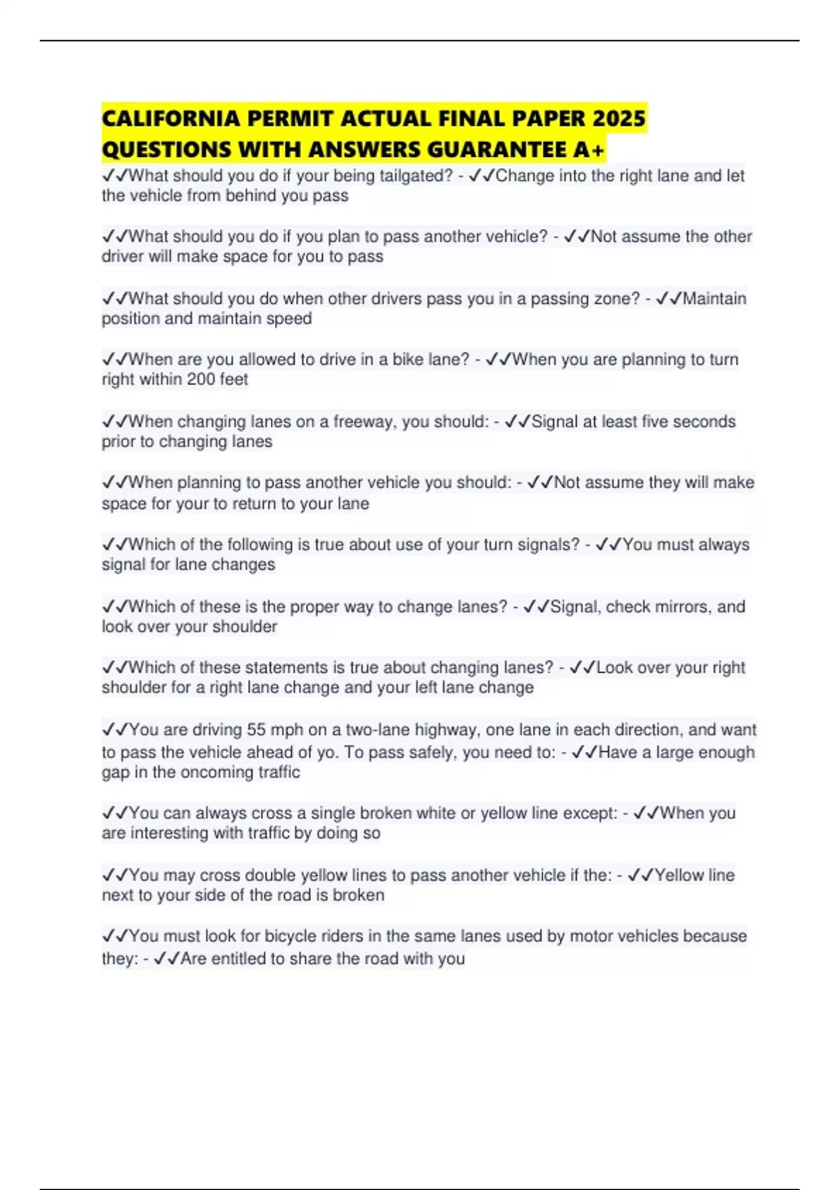 CALIFORNIA PERMIT ACTUAL FINAL PAPER 2025 QUESTIONS WITH ANSWERS ...