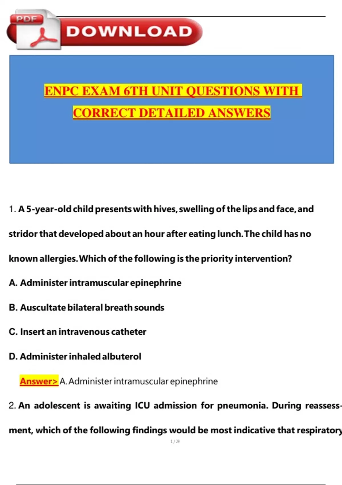 ENPC EXAM 6TH UNIT QUESTIONS WITH CORRECT DETAILED ANSWERS (Latest 2025 ...