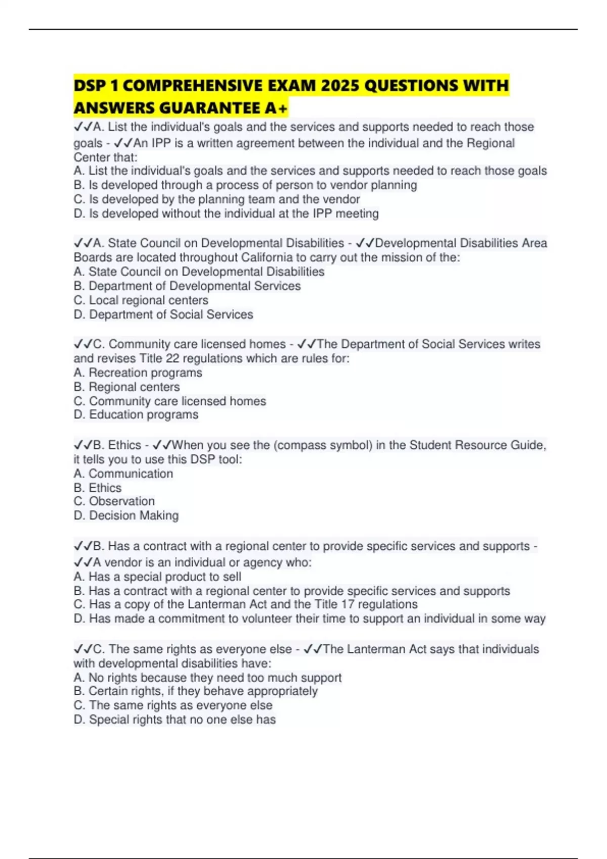 Dsp 1 Comprehensive Exam 2025 Questions With Answers Guarantee A Dsp 1 Stuvia Us