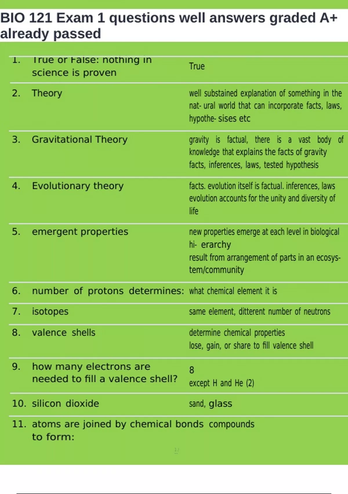 BIO 121 Exam 1 questions well answers graded A+ already passed - BIO 121 - Stuvia US