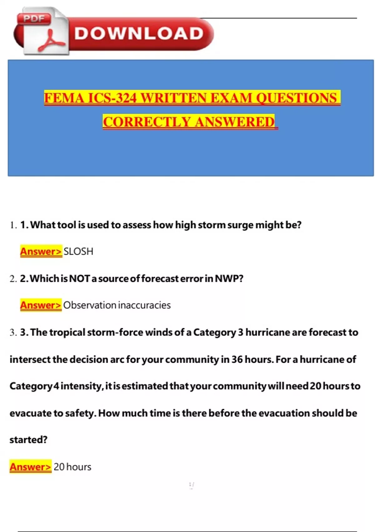 FEMA ICS-324 Exam Questions and Answers (Latest 2025 / 2026 Update) 100 ...