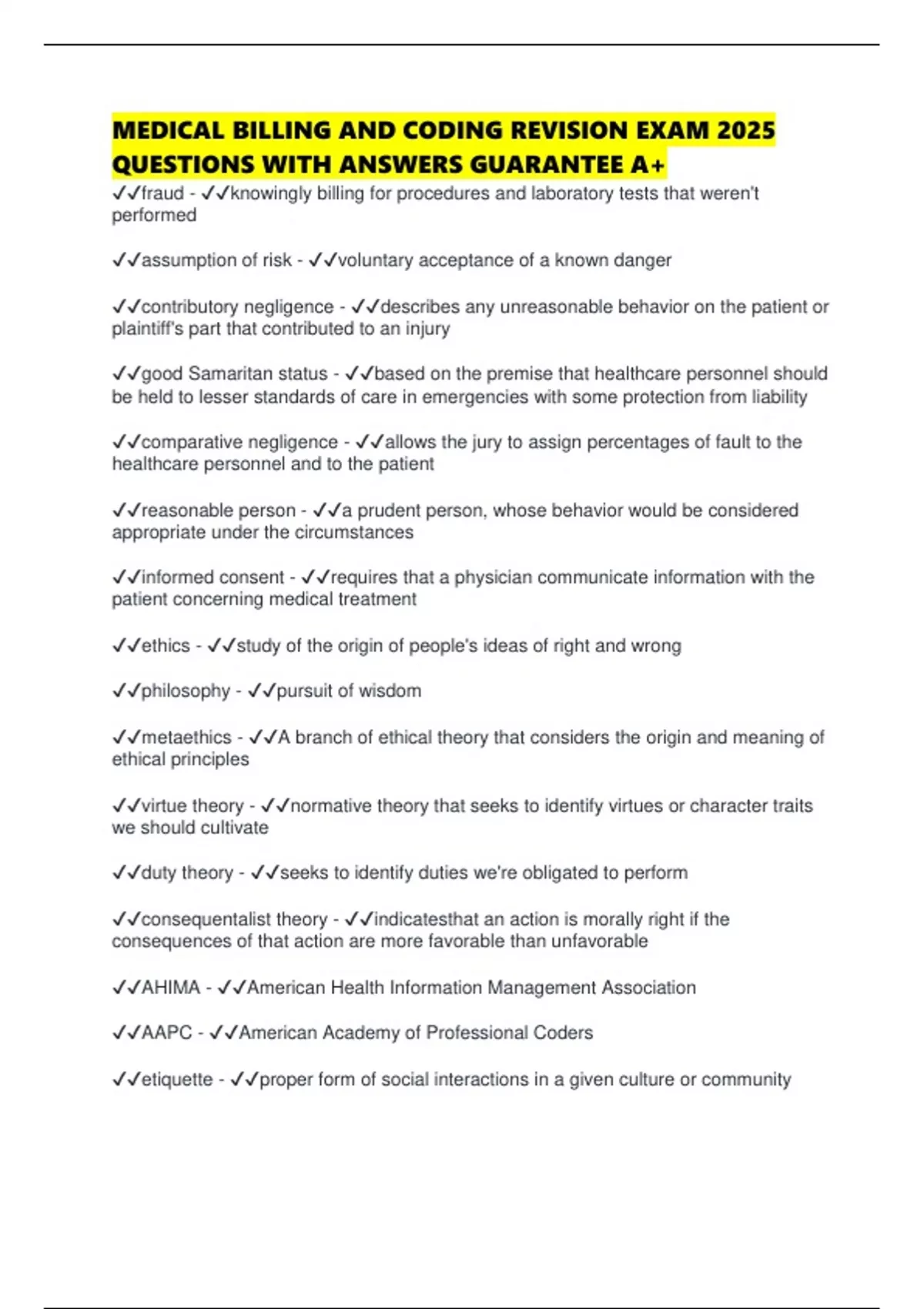 MEDICAL BILLING AND CODING PRACTICE EXAM 2025 QUESTIONS WITH ANSWERS ...