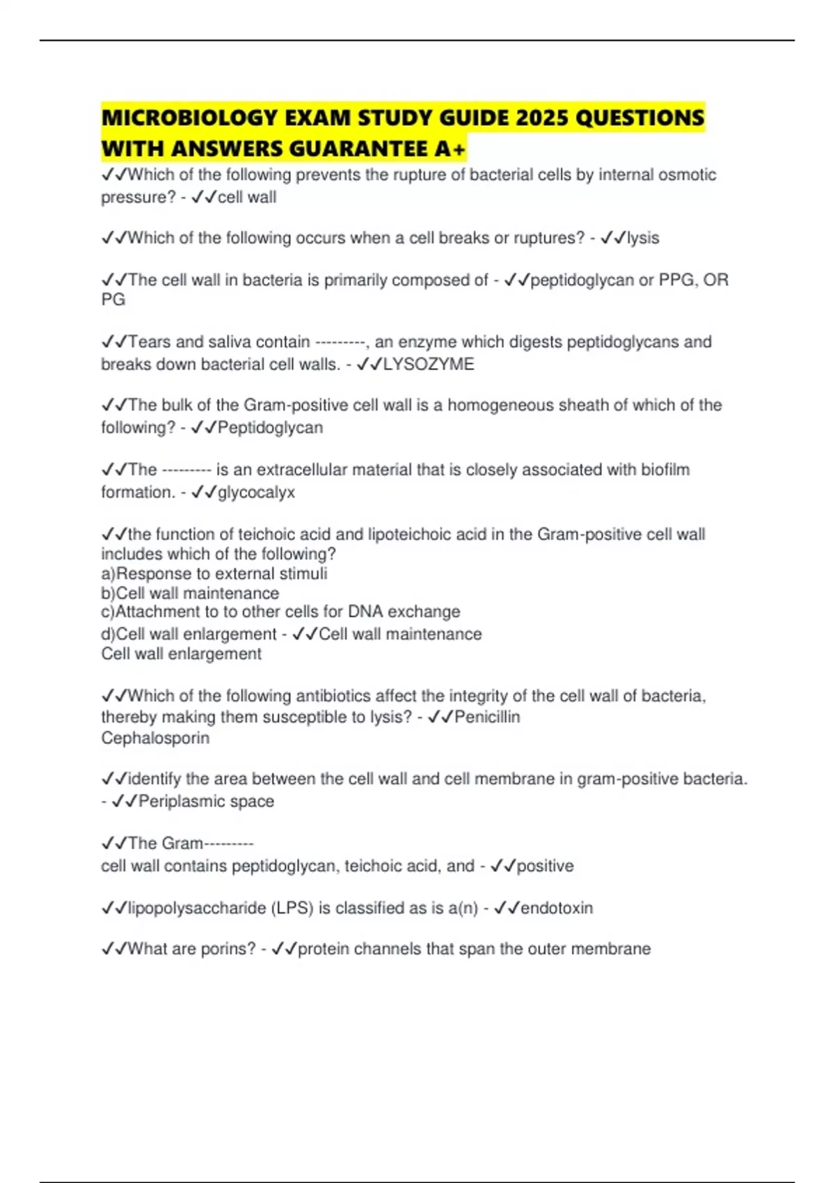 MICROBIOLOGY EXAM STUDY GUIDE 2025 QUESTIONS WITH ANSWERS GUARANTEE A+ ...