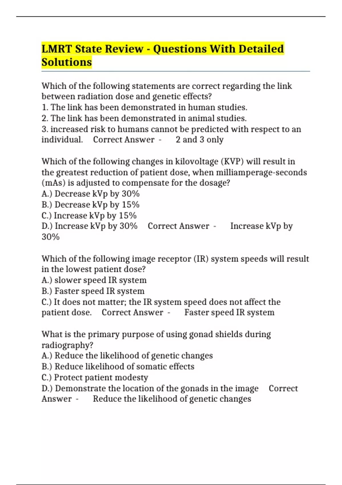 LMRT State Review - Questions With Detailed Solutions - LMRT - Stuvia US