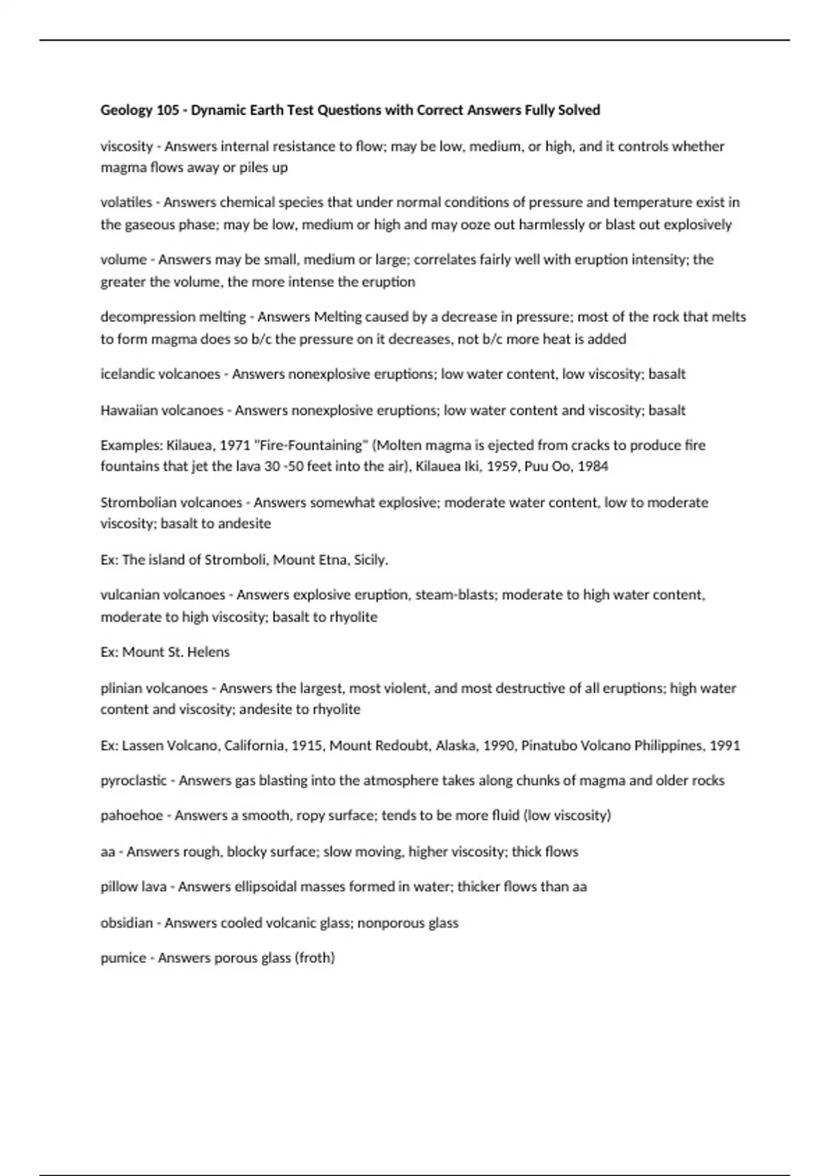 Geology 105 - Dynamic Earth Test Questions with Correct Answers Fully ...