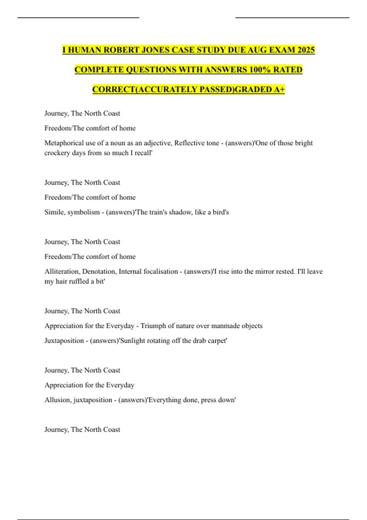 I HUMAN ROBERT JONES CASE STUDY DUE AUG EXAM 2025 COMPLETE QUESTIONS WITH ANSWERS 100% RATED ...