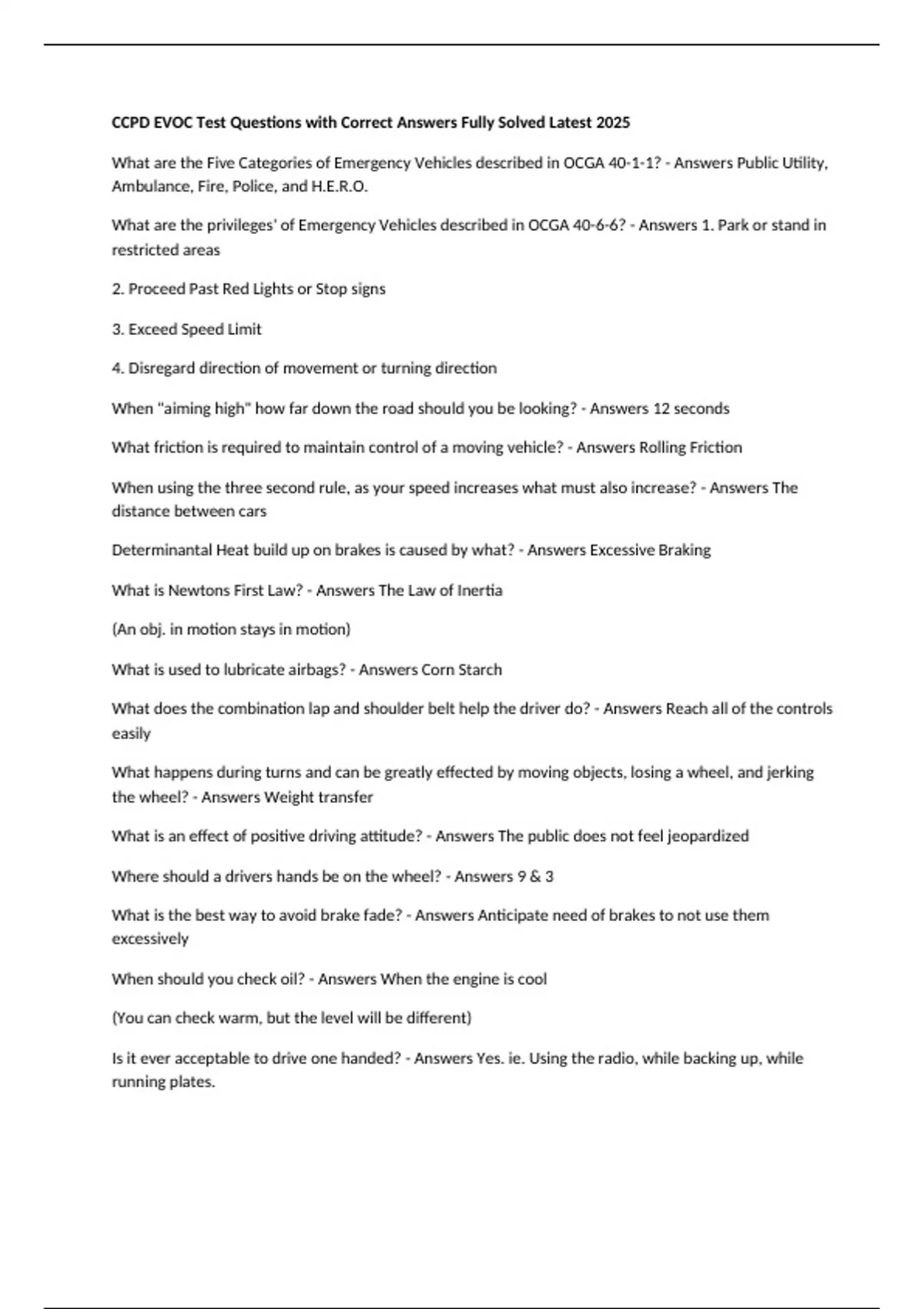 CCPD EVOC Test Questions with Correct Answers Fully Solved Latest 2025 ...