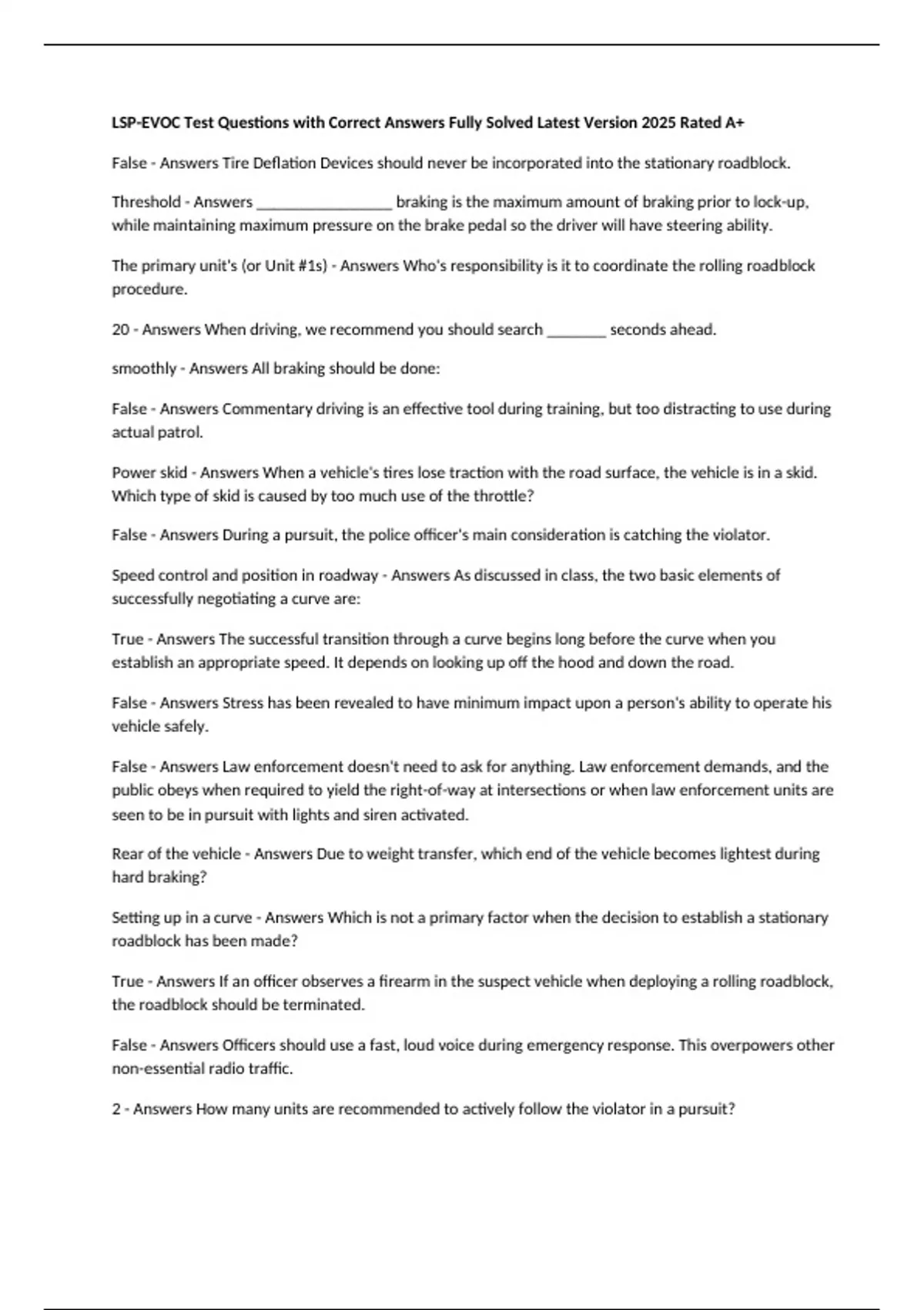 LSP-EVOC Test Questions with Correct Answers Fully Solved Latest ...