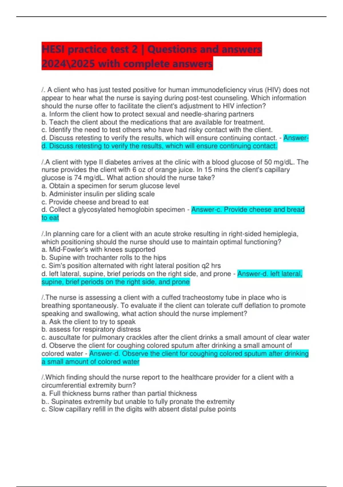 HESI practice test 2 | Questions and answers with complete answers ...