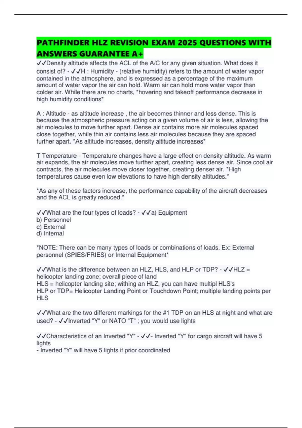 PATHFINDER HLZ REVISION EXAM 2025 QUESTIONS WITH ANSWERS GUARANTEE A+ ...