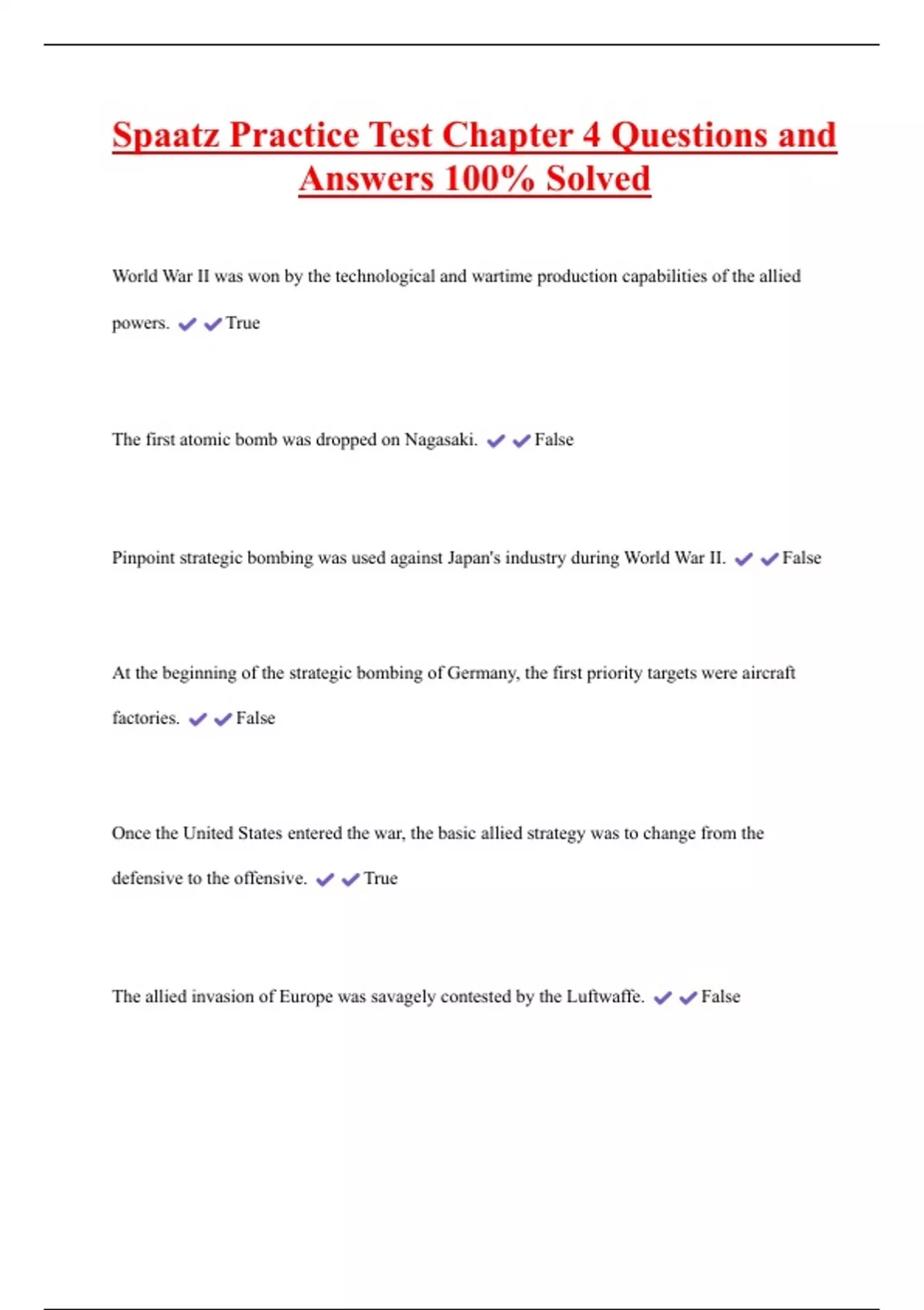 Spaatz Practice Test Chapter 4 Questions and Answers 100% Solved ...