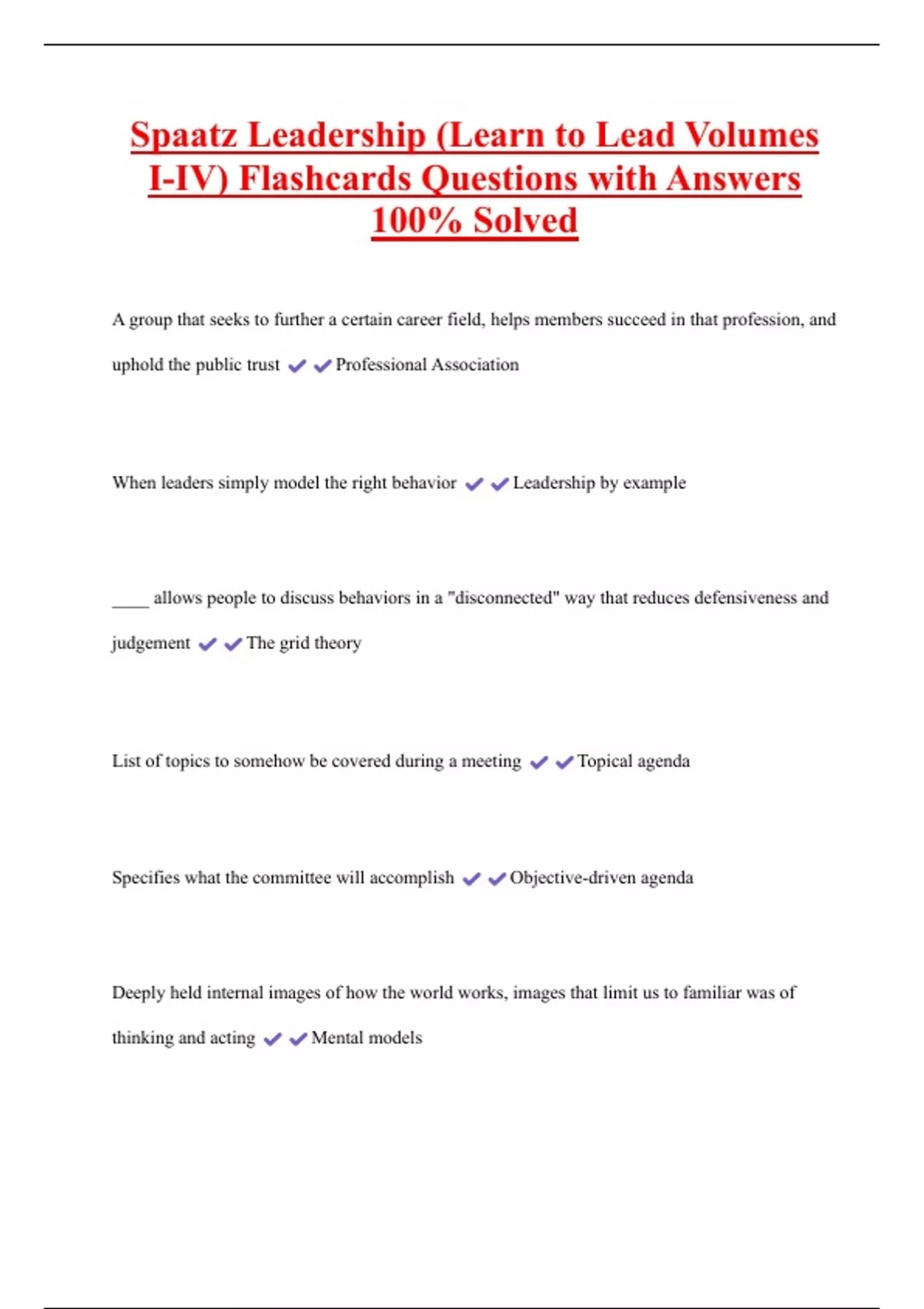 Spaatz Leadership (Learn to Lead Volumes I-IV) Flashcards Questions with Answers 100% Solved ...