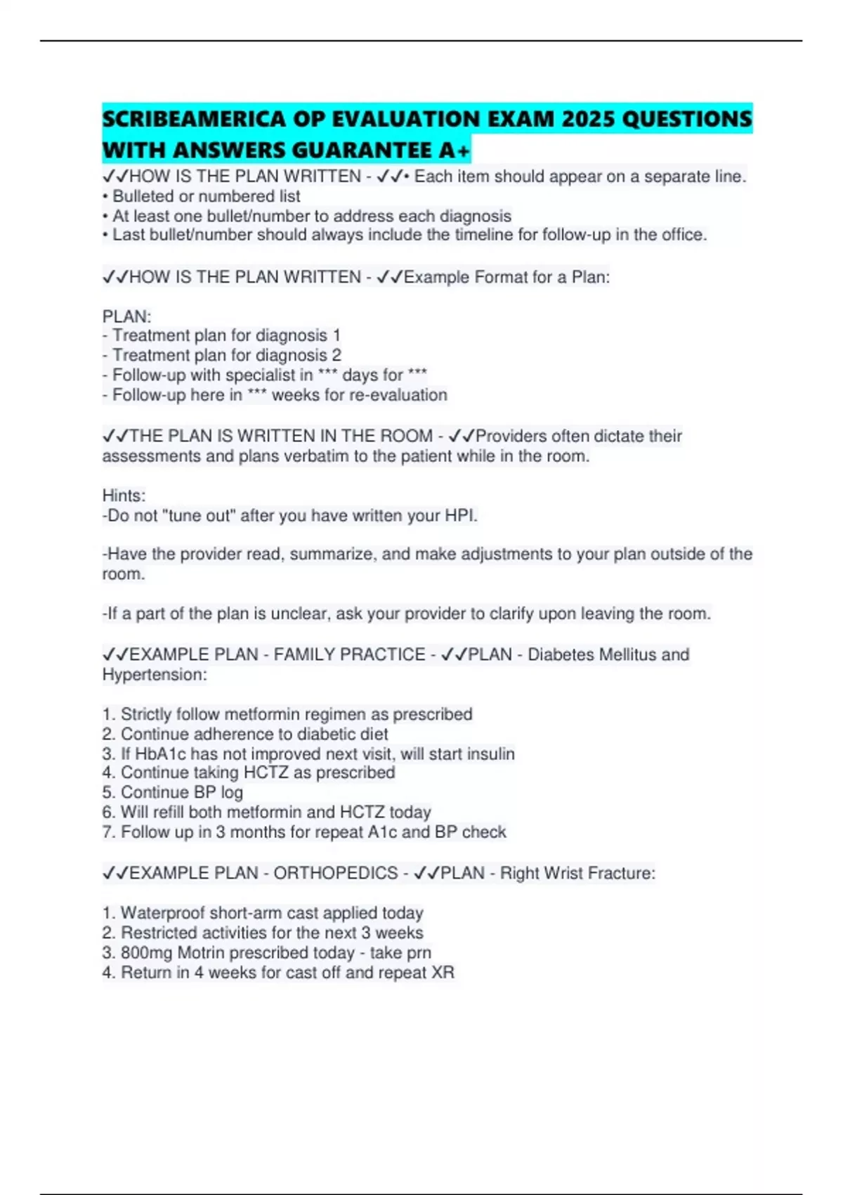 SCRIBEAMERICA OP EVALUATION EXAM 2025 QUESTIONS WITH ANSWERS GUARANTEE ...