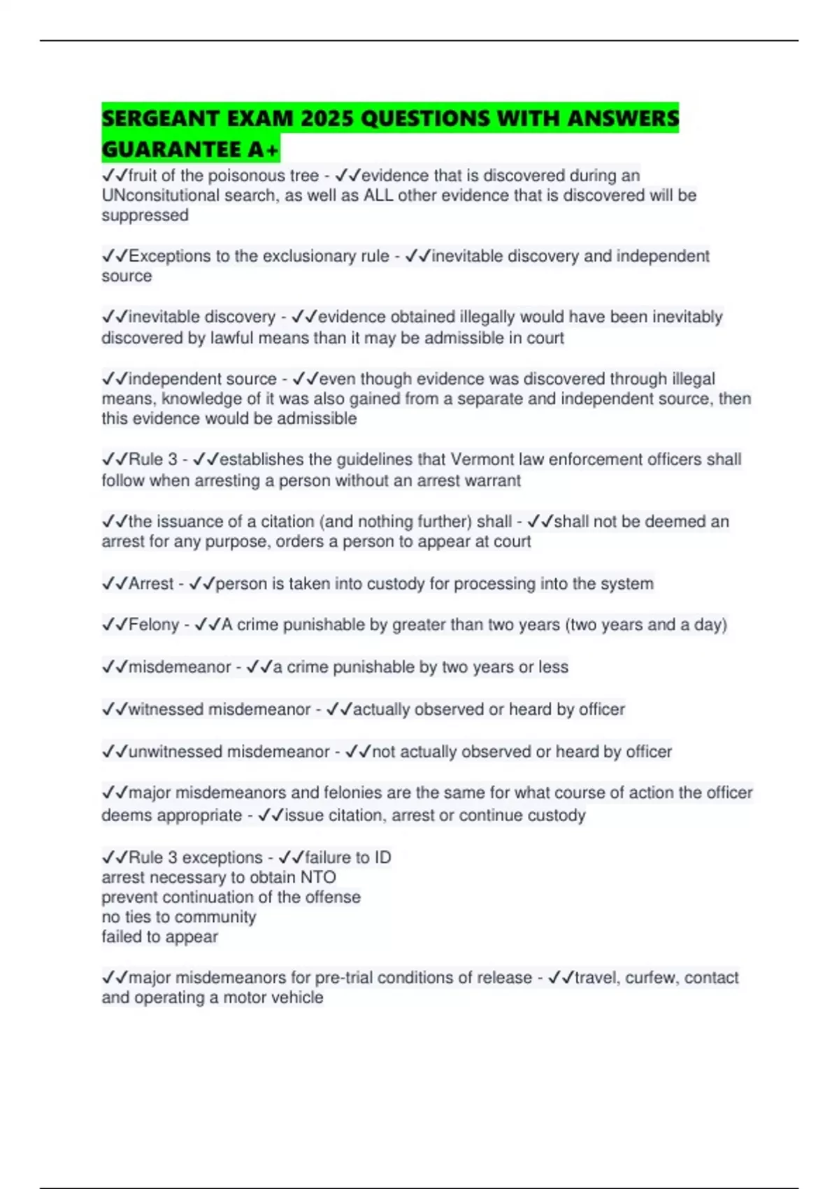 SERGEANT EXAM 2025 QUESTIONS WITH ANSWERS GUARANTEE A+ - Sergeants ...